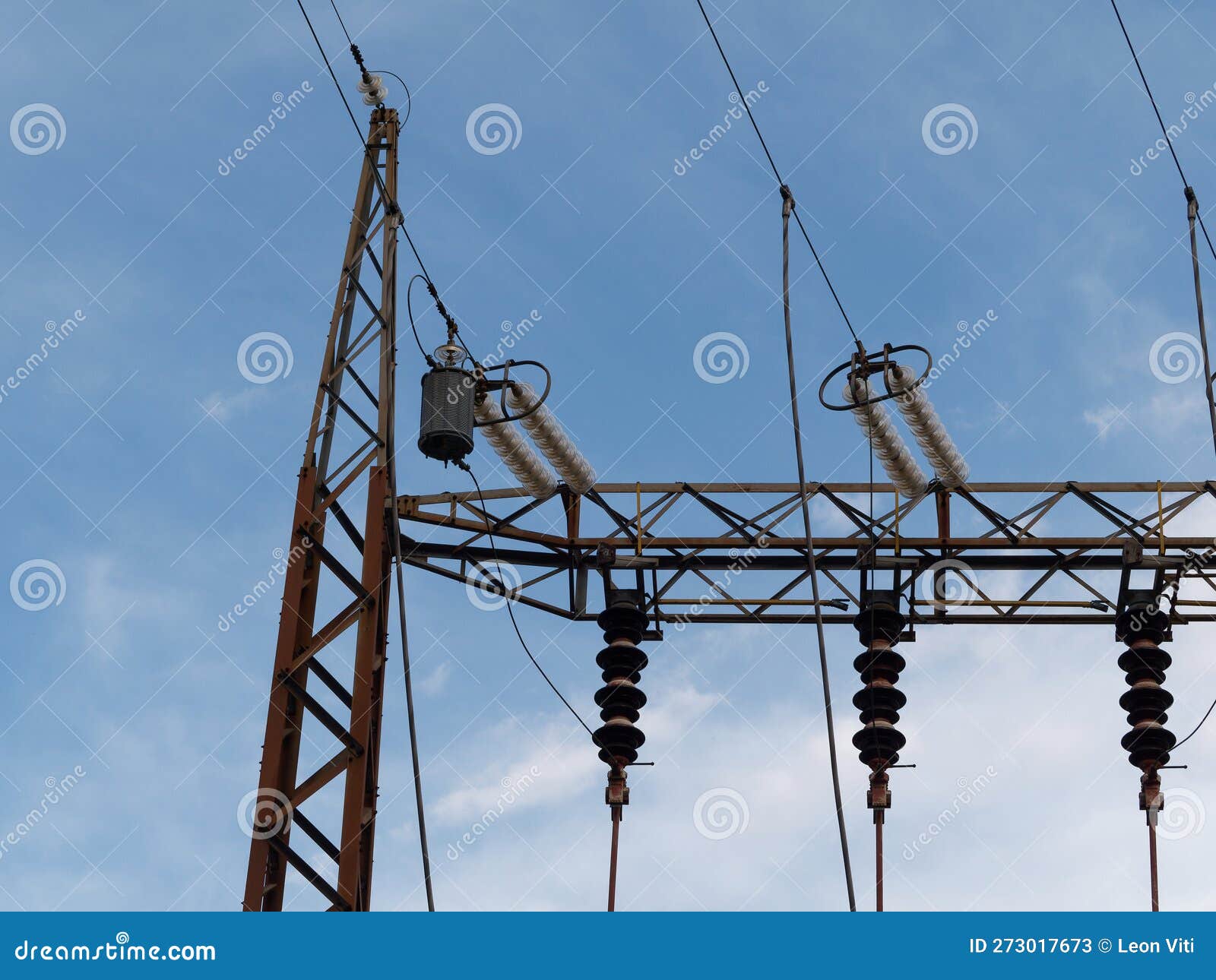 Electricity Distribution Station. Lots of Wires, Poles and Shields ...