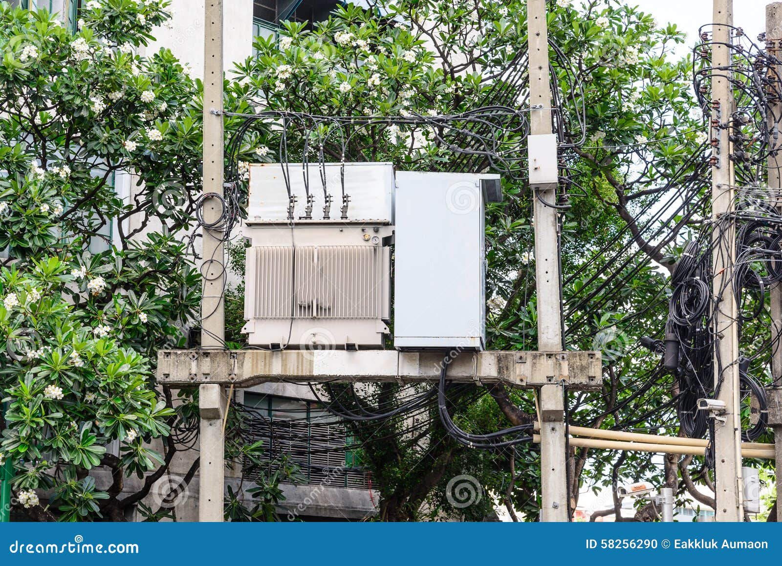 Electricity Distribution Transformer Stock Photo - Image of line, volt ...