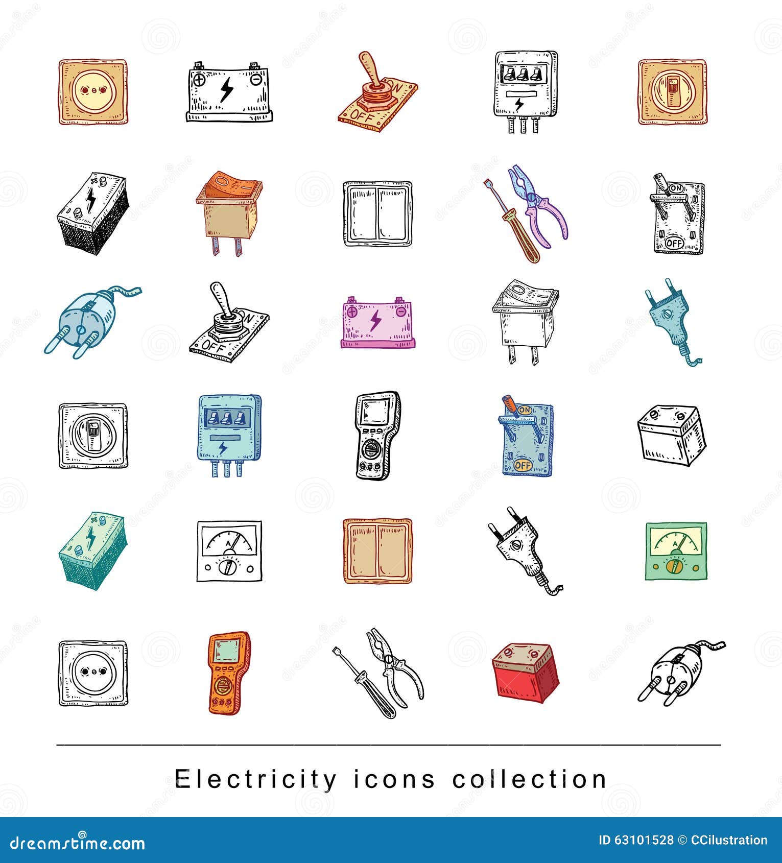 Electricity Doodle Icon Collection, Vector Illustration Stock Vector ...