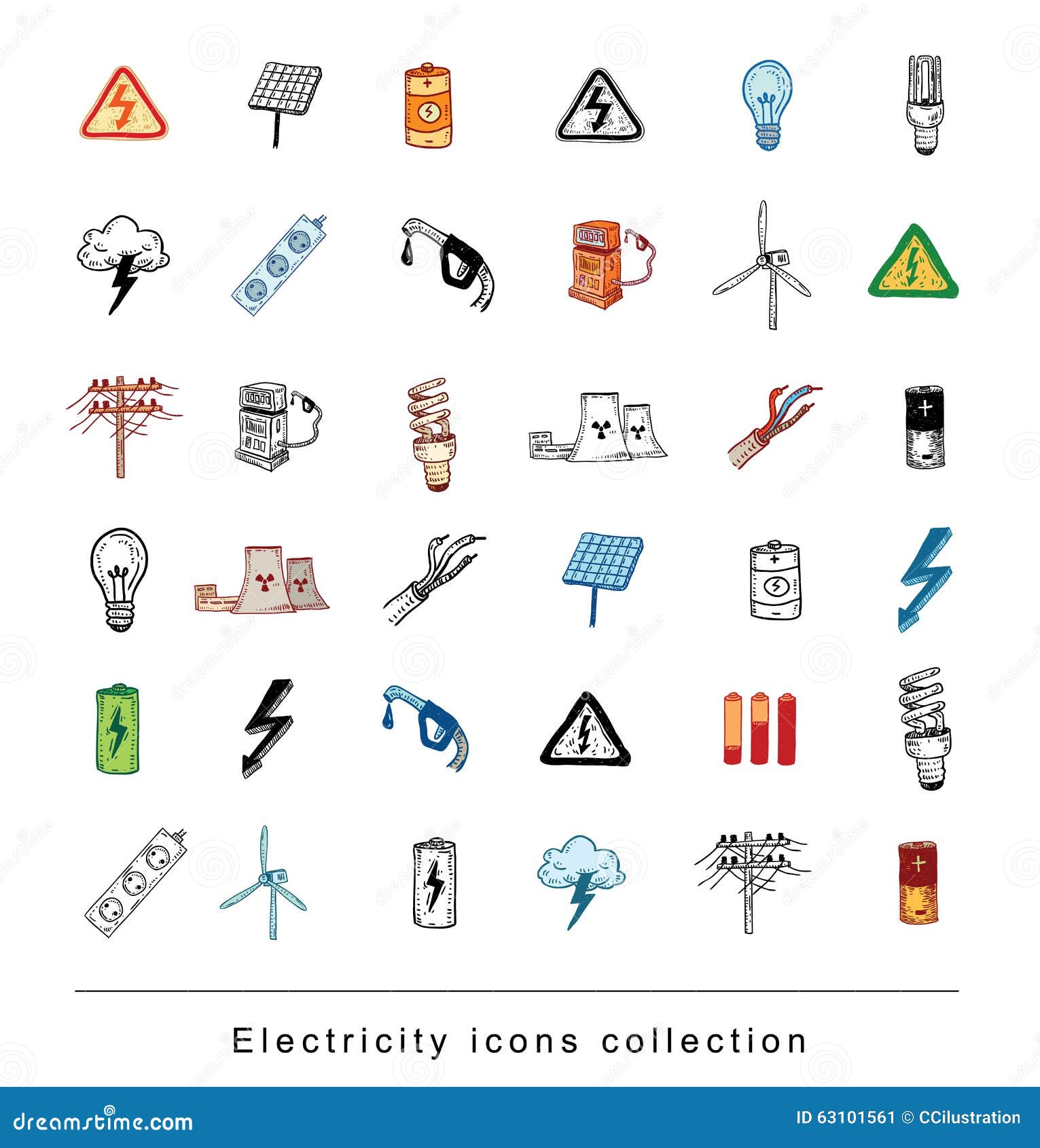 Electricity Doodle Icon Collection, Vector Illustration. Stock Vector ...