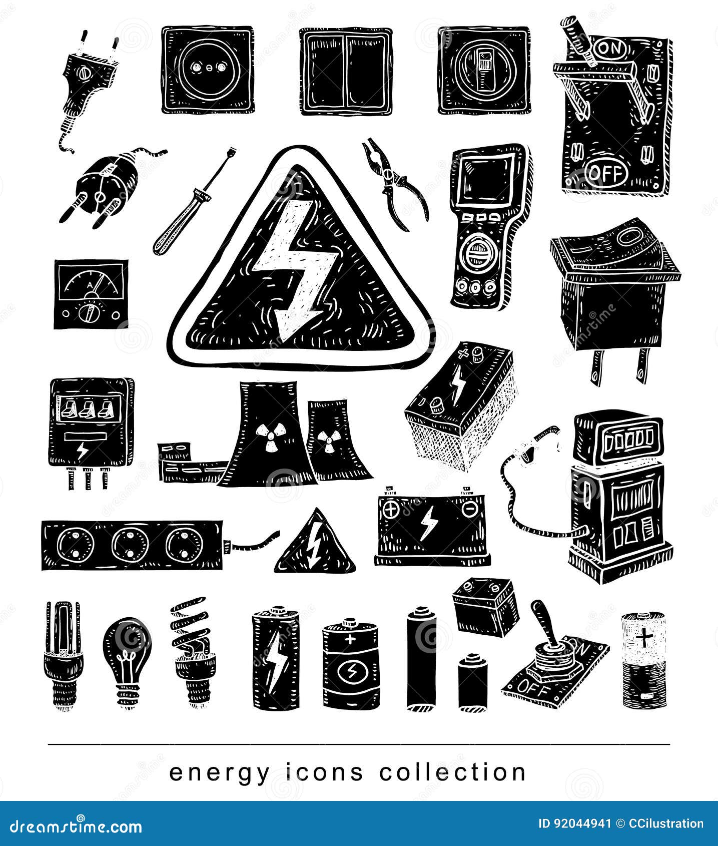 Electricity Doodle Icon Collection, Vector Illustration.black Stock ...