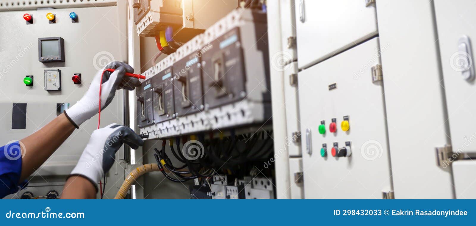 Electricity and Electrical Maintenance Service. Engineer Hand Checking ...