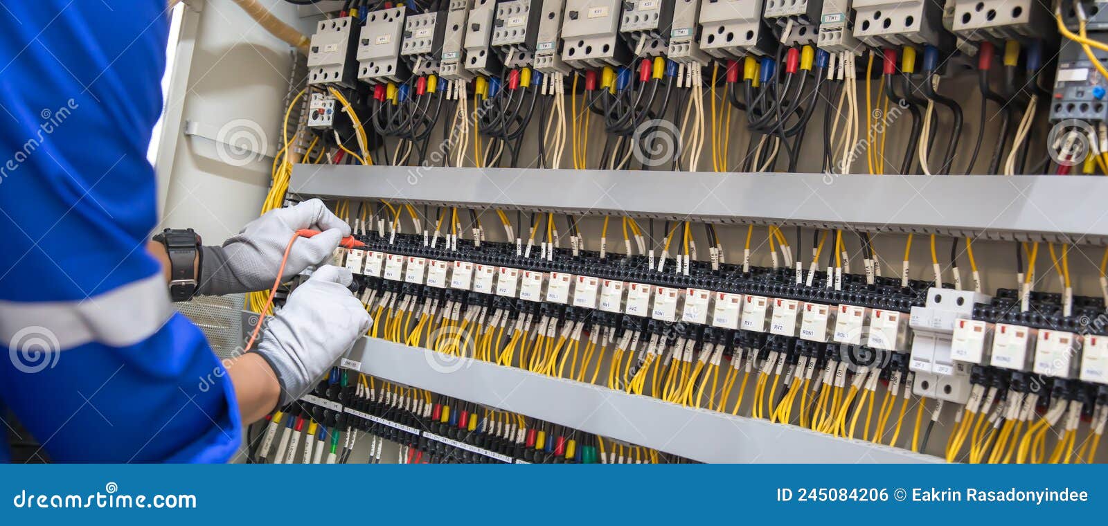 Engineer Hand Holding AC Voltmeter Checking Electric Current Voltage at ...