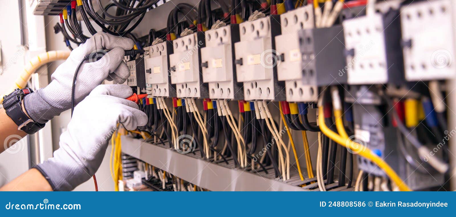 Engineer Hand Holding AC Voltmeter Checking Electric Current Voltage at ...