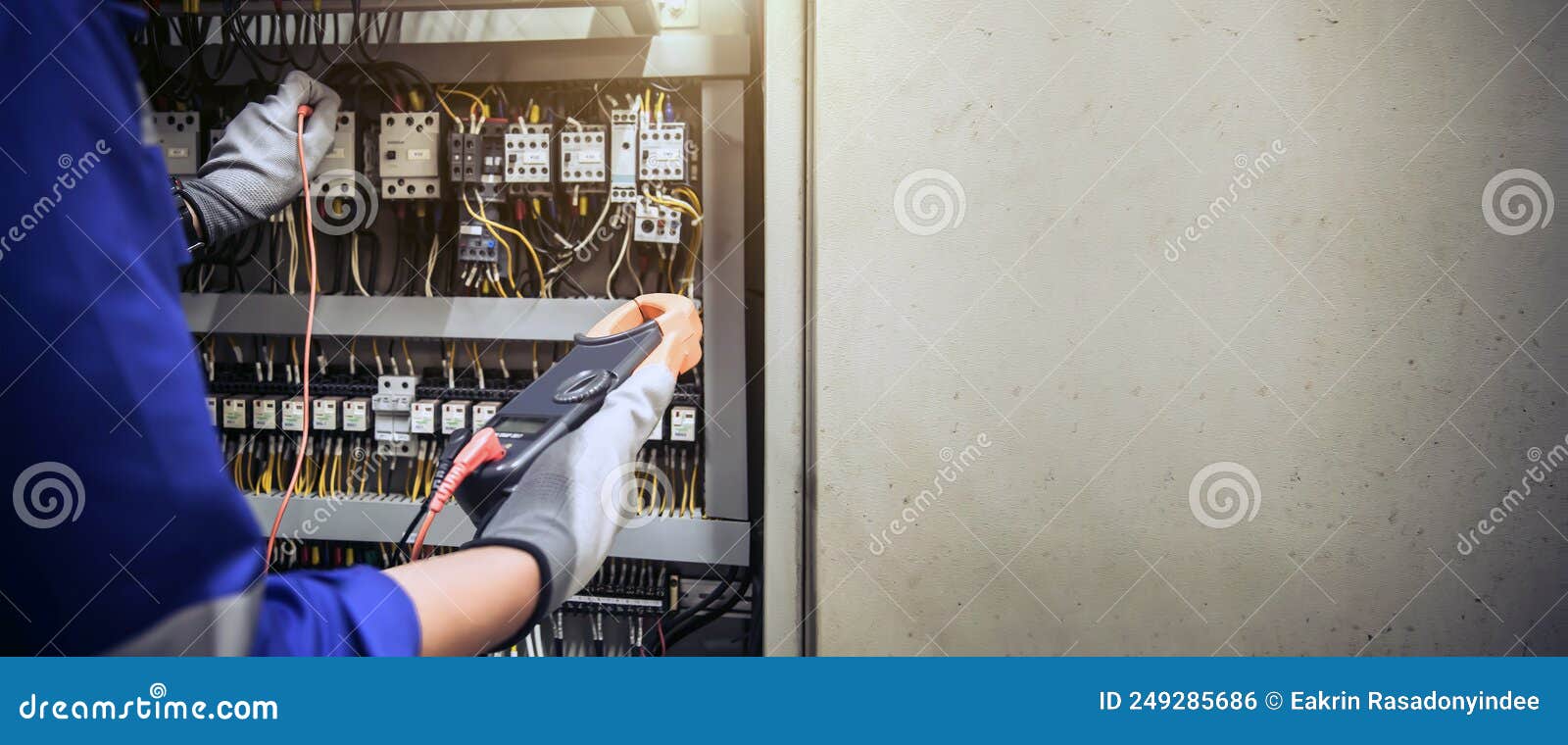 Engineer Hand Holding AC Voltmeter Checking Electric Current Voltage at ...