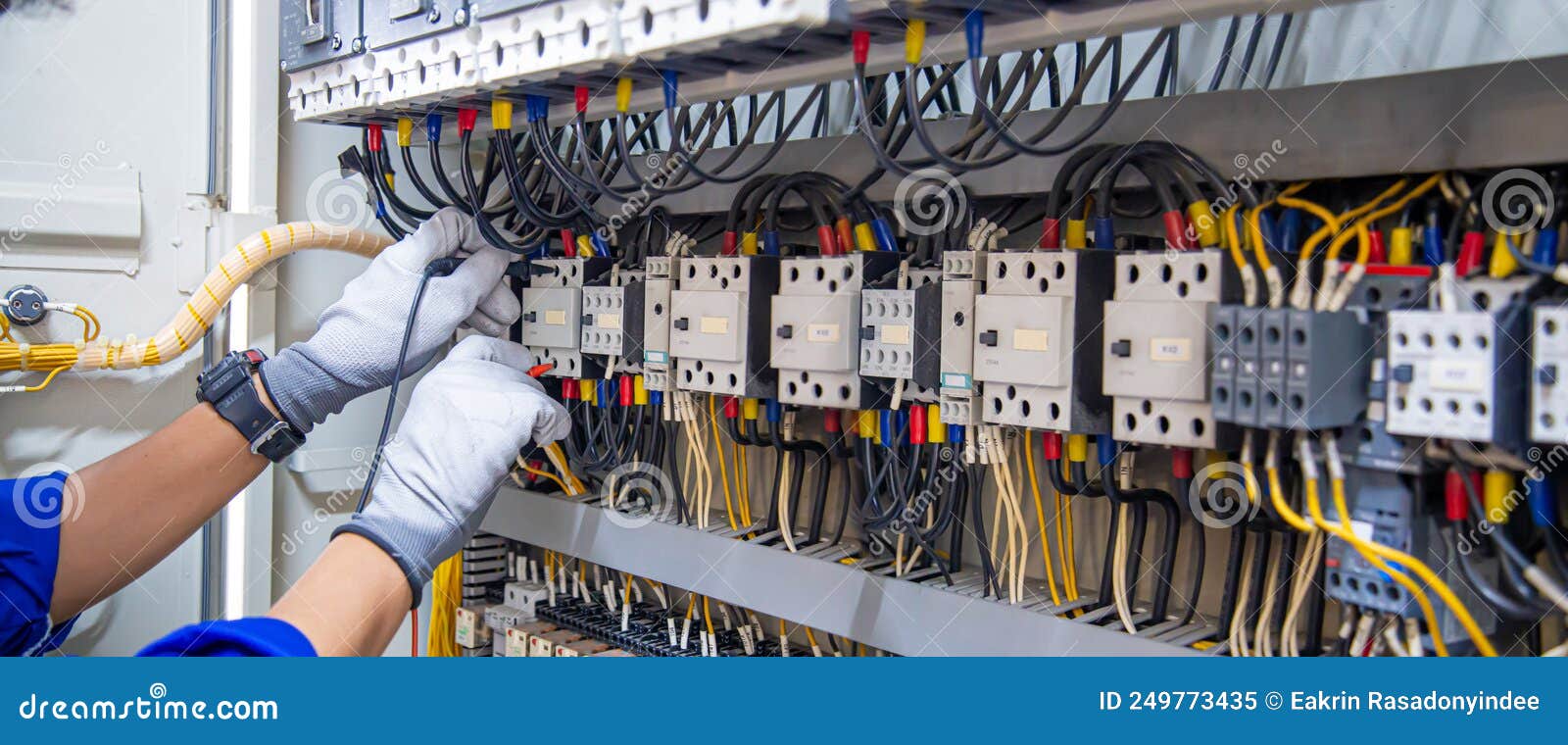 Engineer Hand Holding AC Voltmeter Checking Electric Current Voltage at ...