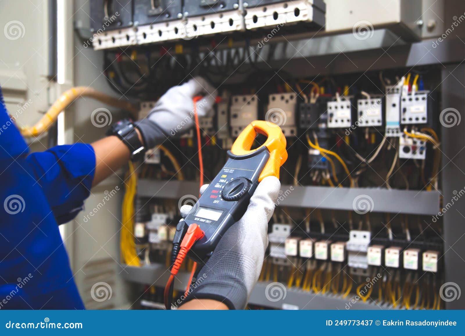 Engineer Hand Holding AC Voltmeter Checking Electric Current Voltage at ...