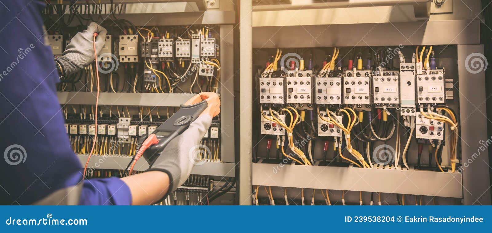 Engineer Using Measuring Equipment Tool Checking Electric Current ...