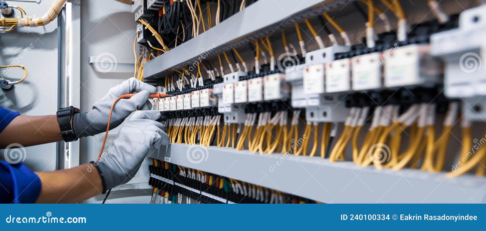 Engineer Using Measuring Equipment Tool Checking Electric Current ...