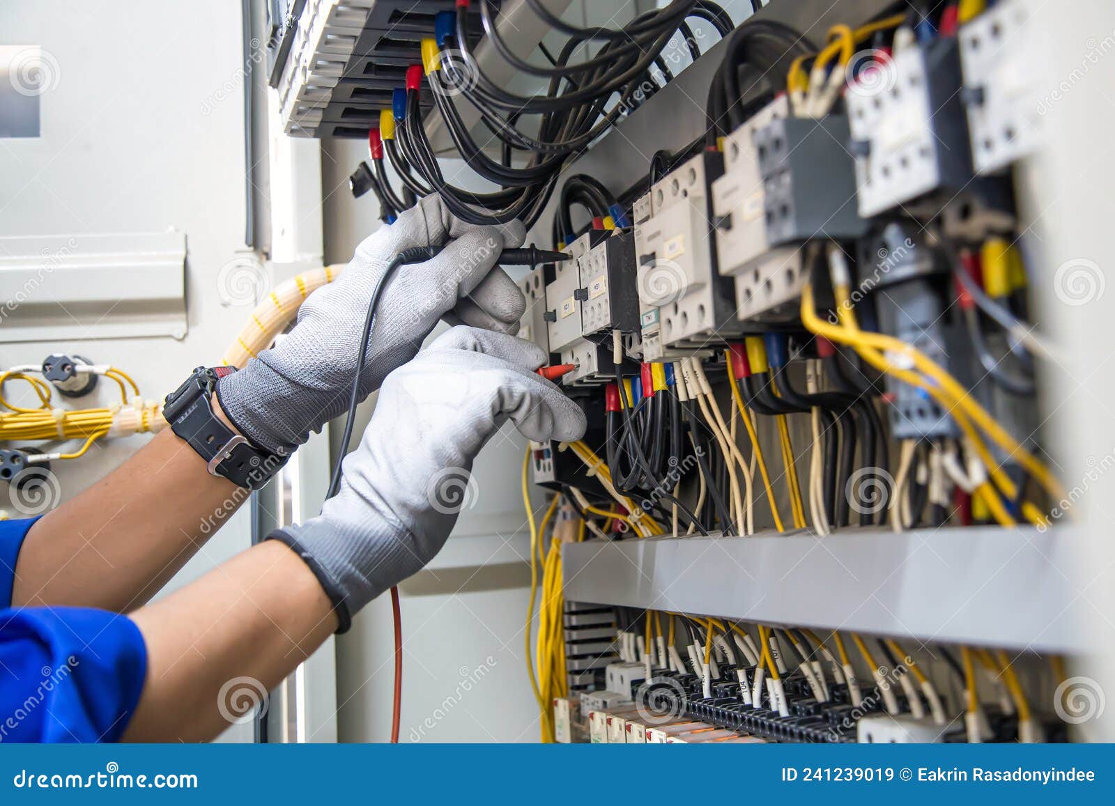 Engineer Using Measuring Equipment Tool Checking Electric Current ...