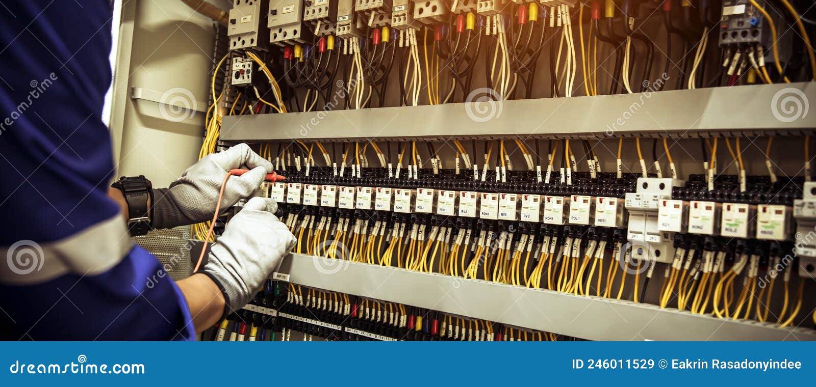 Engineer Using Measuring Equipment Tool Checking Electric Current ...