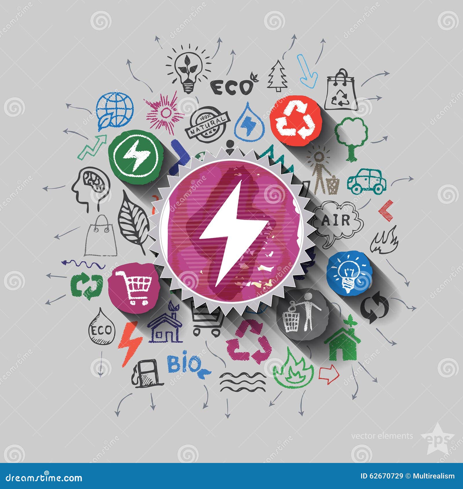 Electricity Emblem. Environment Collage with Icons Background Stock ...