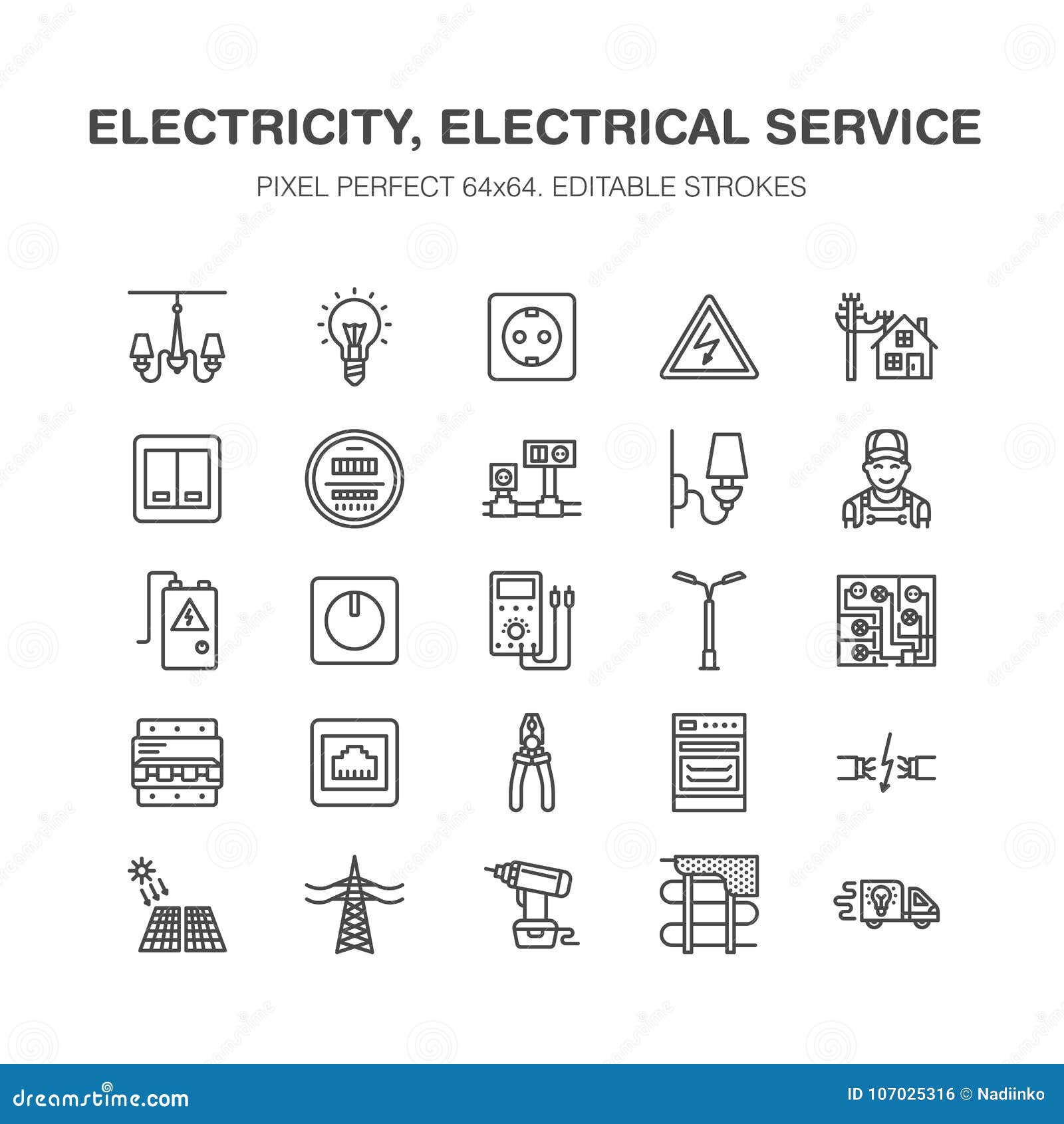 Electricity Engineering Vector Flat Line Icons. Electrical Equipment ...
