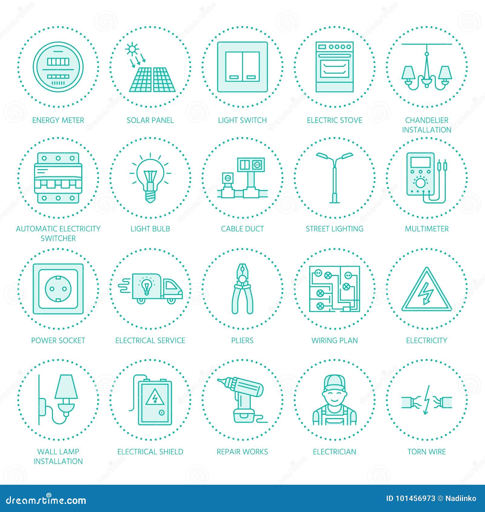 Electricity Engineering Vector Flat Line Icons. Electrical Equipment ...