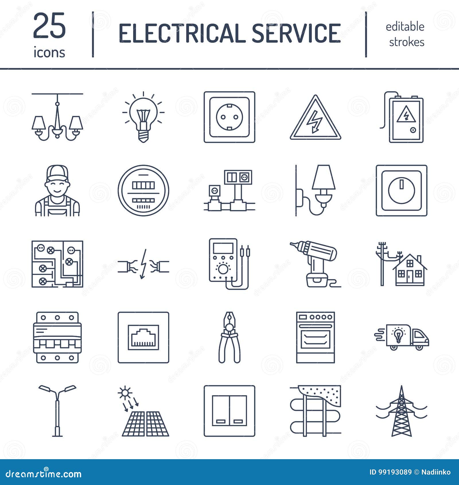 Electricity Engineering Vector Flat Line Icons. Electrical Equipment ...