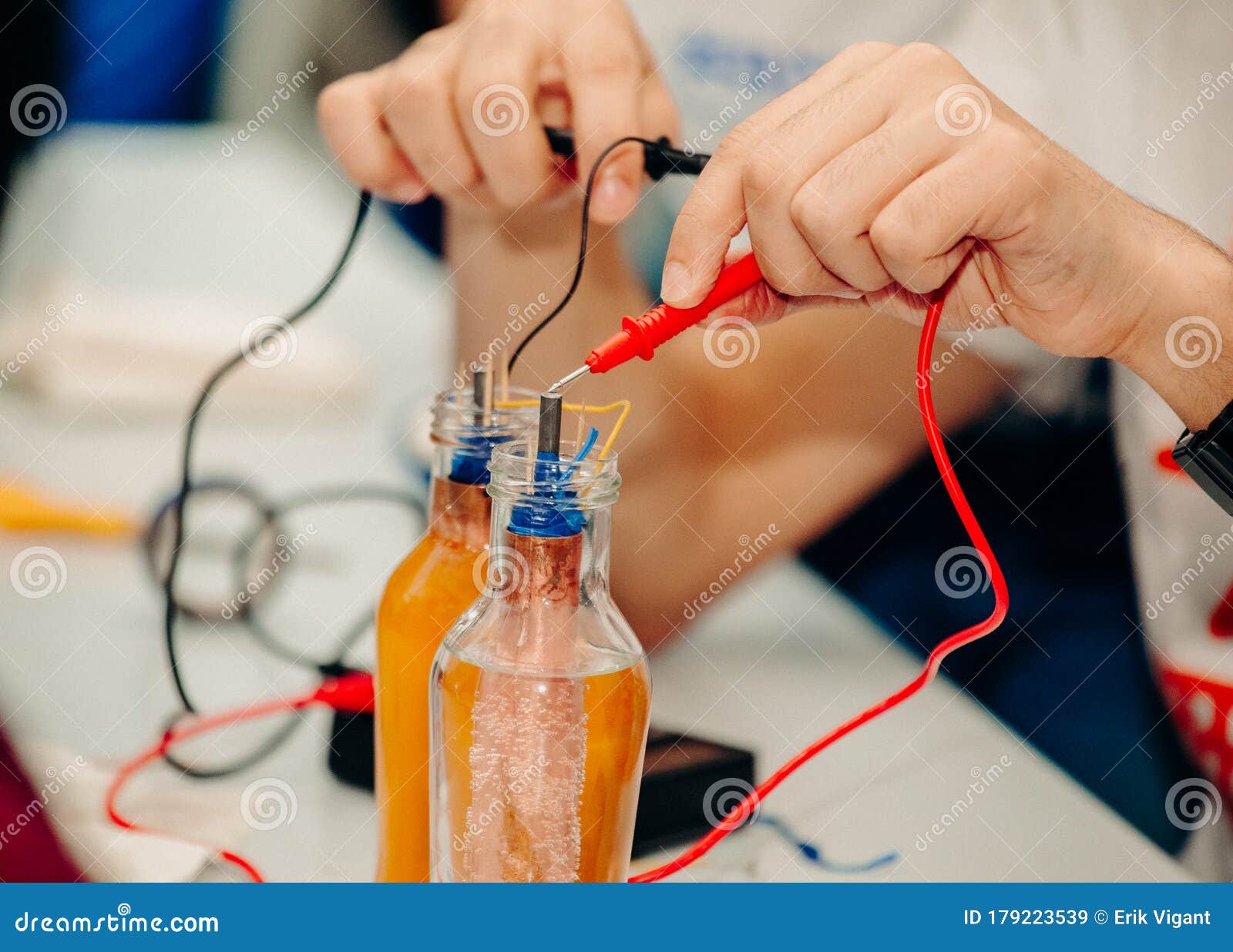 Electricity Experiments with Bottles and Water Stock Image - Image of ...