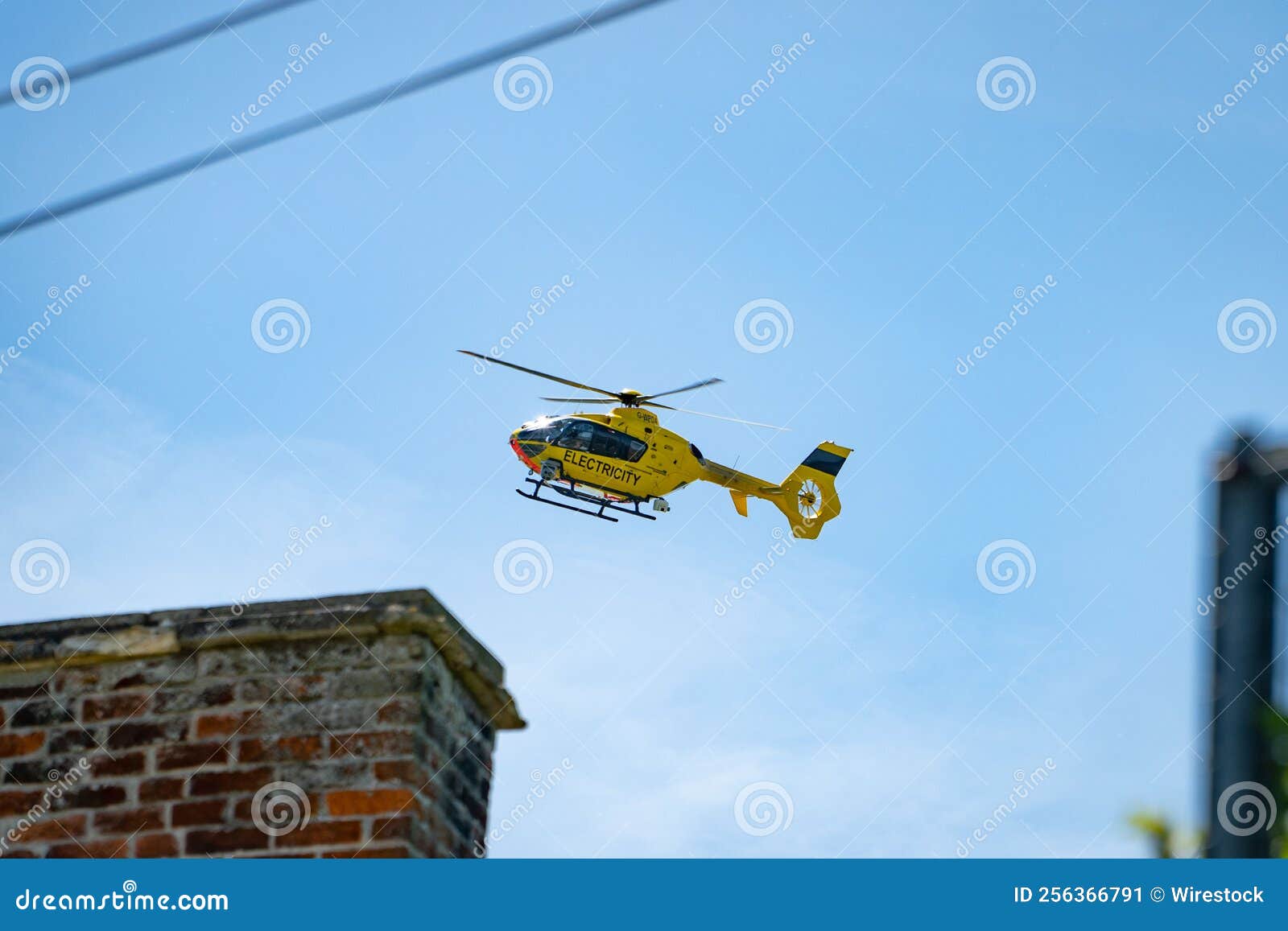 Electricity Helicopter Over Rooftops Checking Power Lines Editorial ...