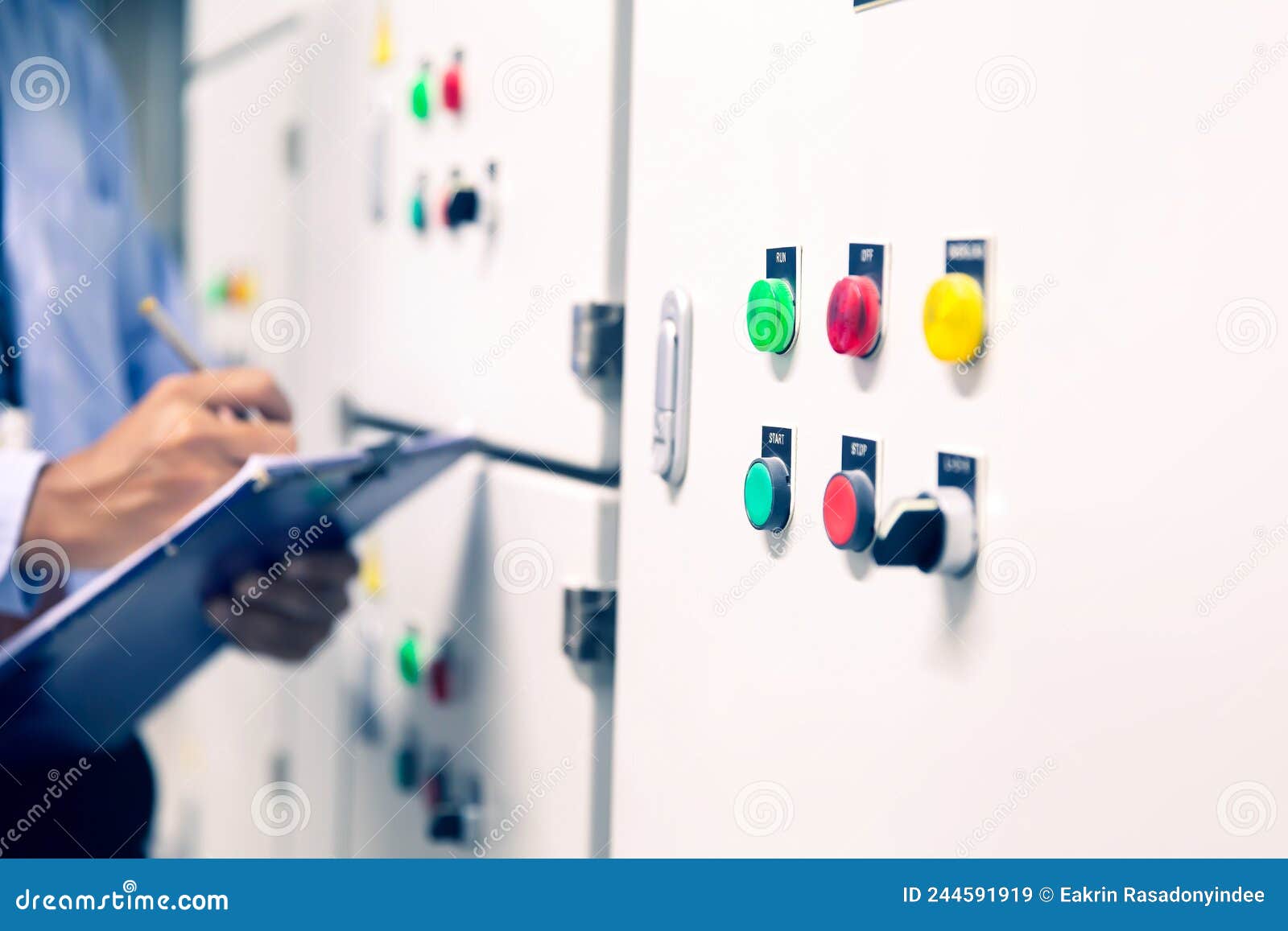 Close Up Starter Button Air Handling Unit AHU Control Panel Has ...