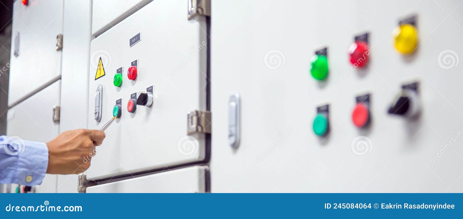 Close Up Starter Button Air Handling Unit AHU Control Panel Has ...