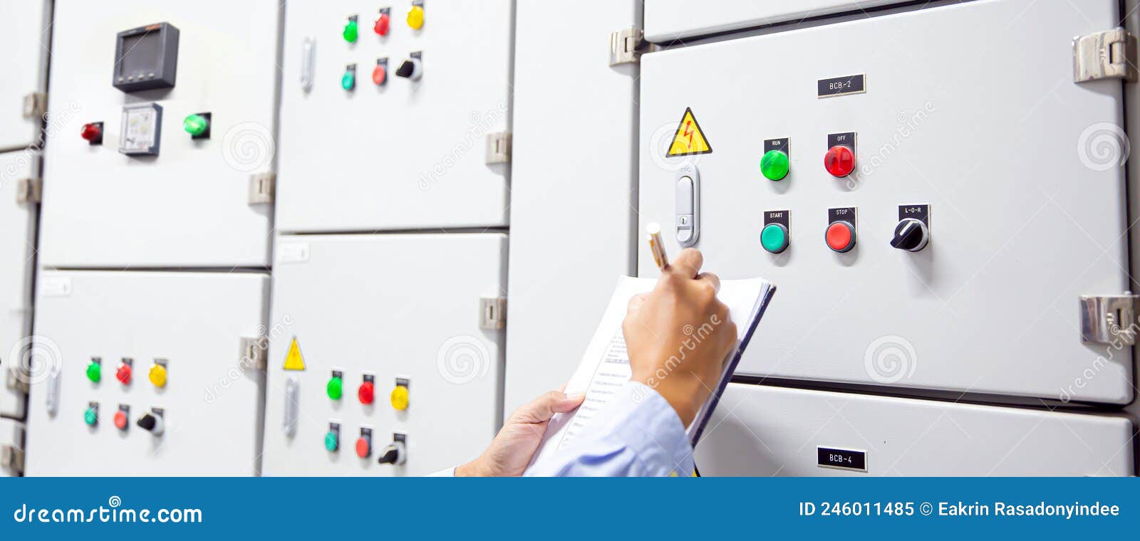 Close Up Starter Button Air Handling Unit AHU Control Panel Has ...