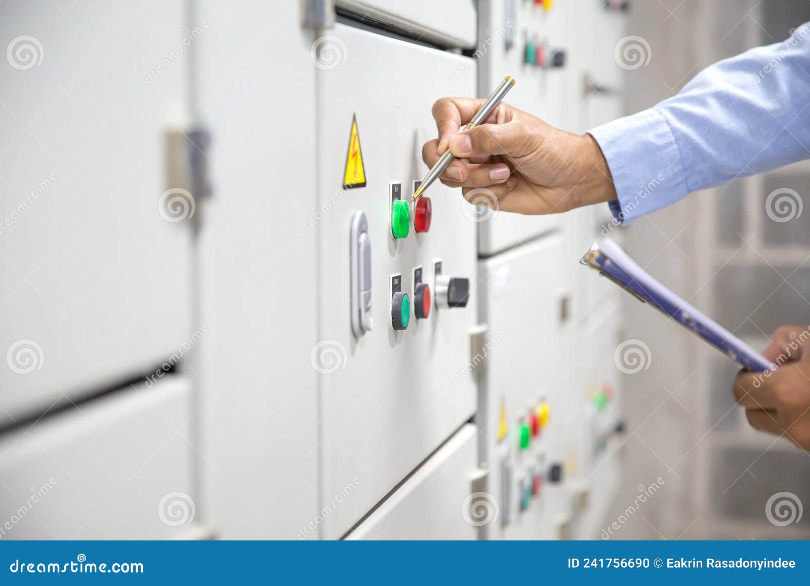 Technician Checking Air Handling Unit AHU Starter Button Control Panel ...
