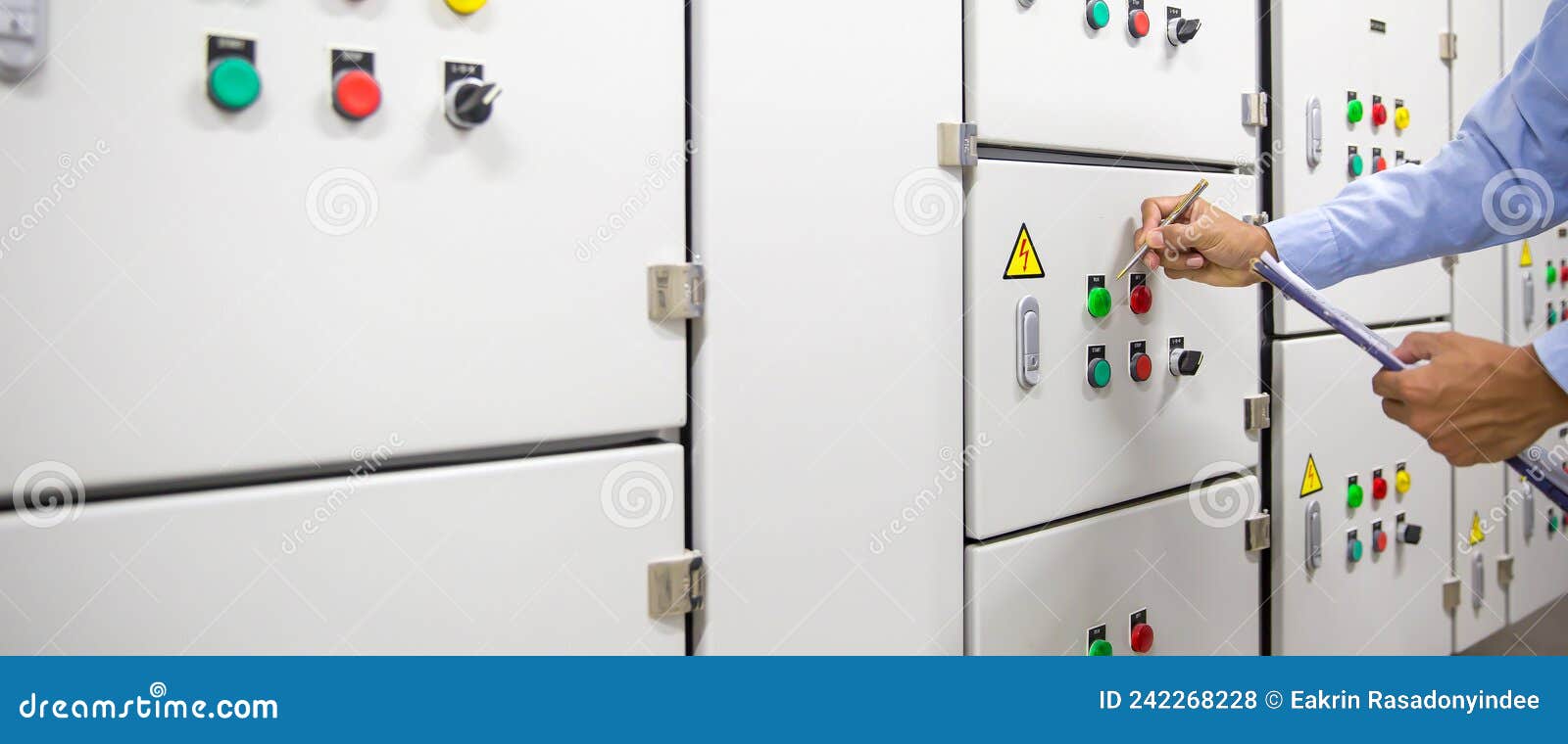 Technician Checking Air Handling Unit AHU Starter Button Control Panel ...