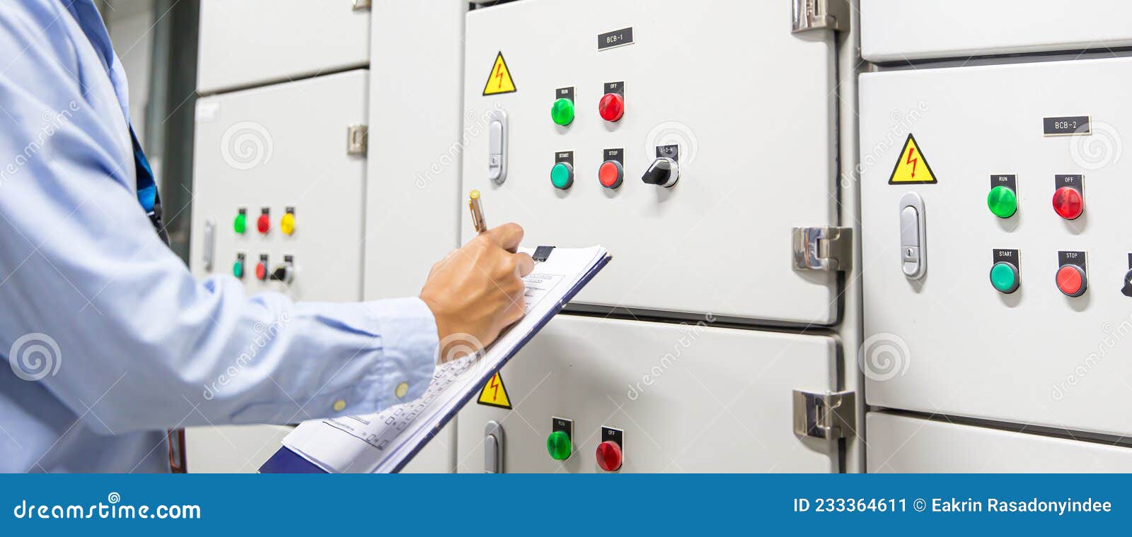 Technician Checking Air Handling Unit AHU Starter Button Control Panel ...