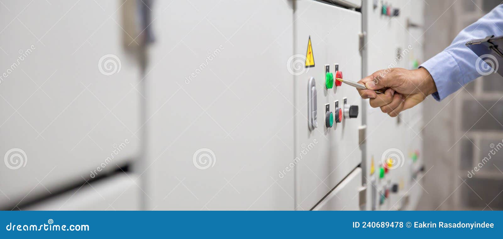 Technician Checking Air Handling Unit AHU Starter Button Control Panel ...