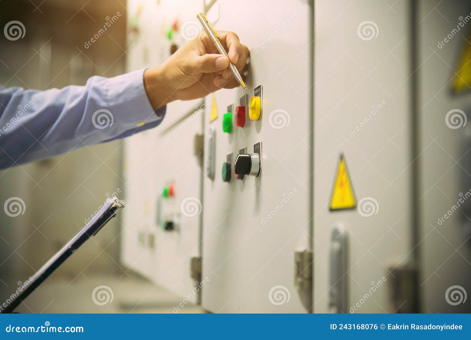 Technician Checking Air Handling Unit AHU Starter Button Control Panel ...