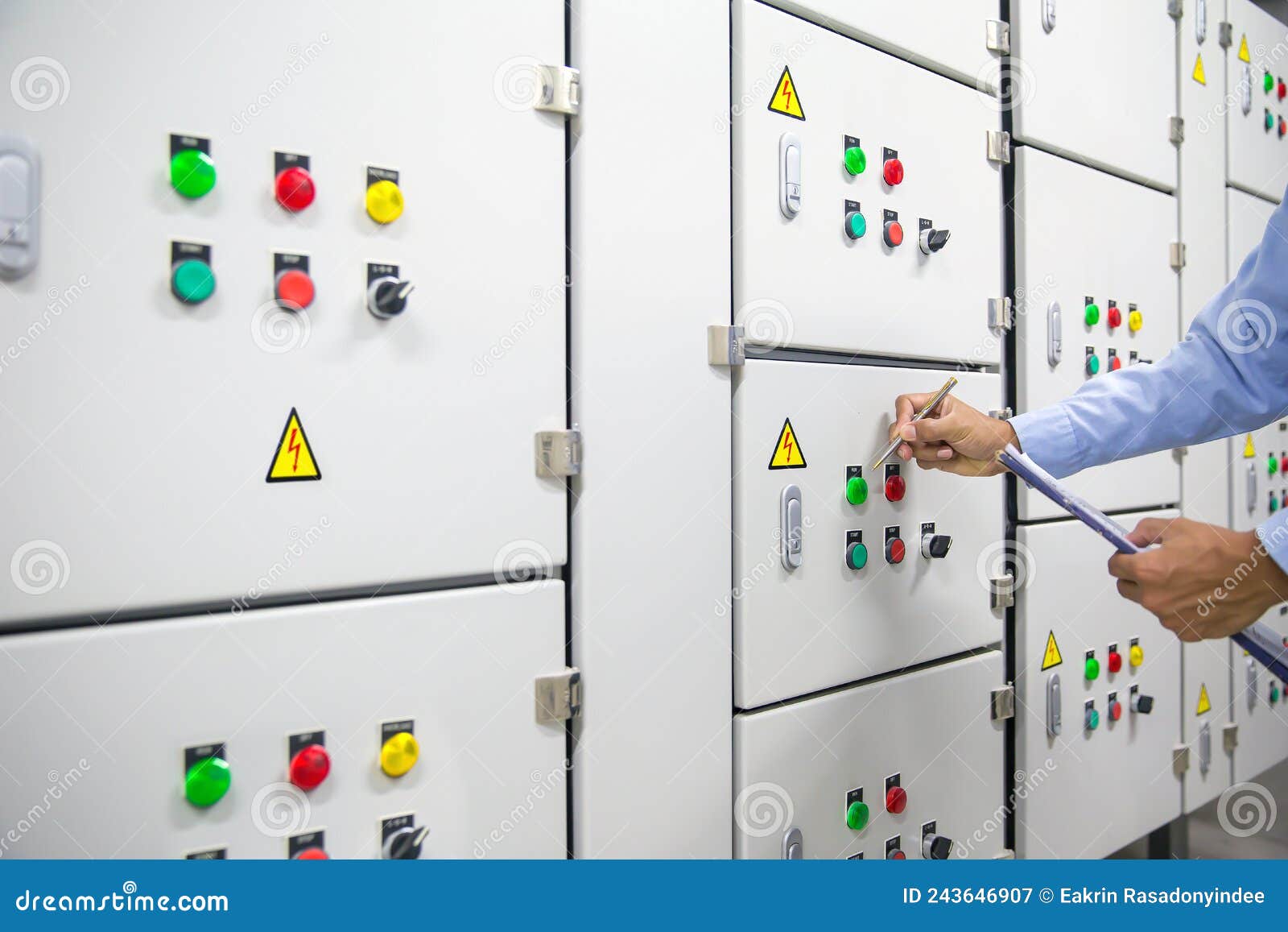 Technician Checking Air Handling Unit AHU Starter Button Control Panel ...