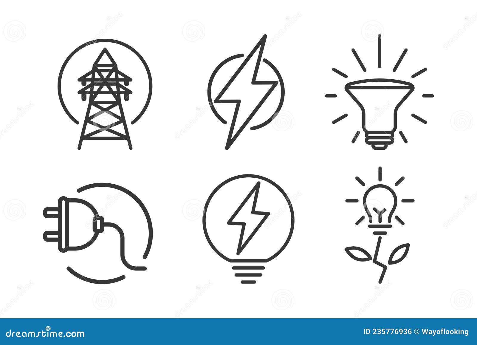 Electricity Icon Set. Outline Thin Line Illustrations Stock Vector ...