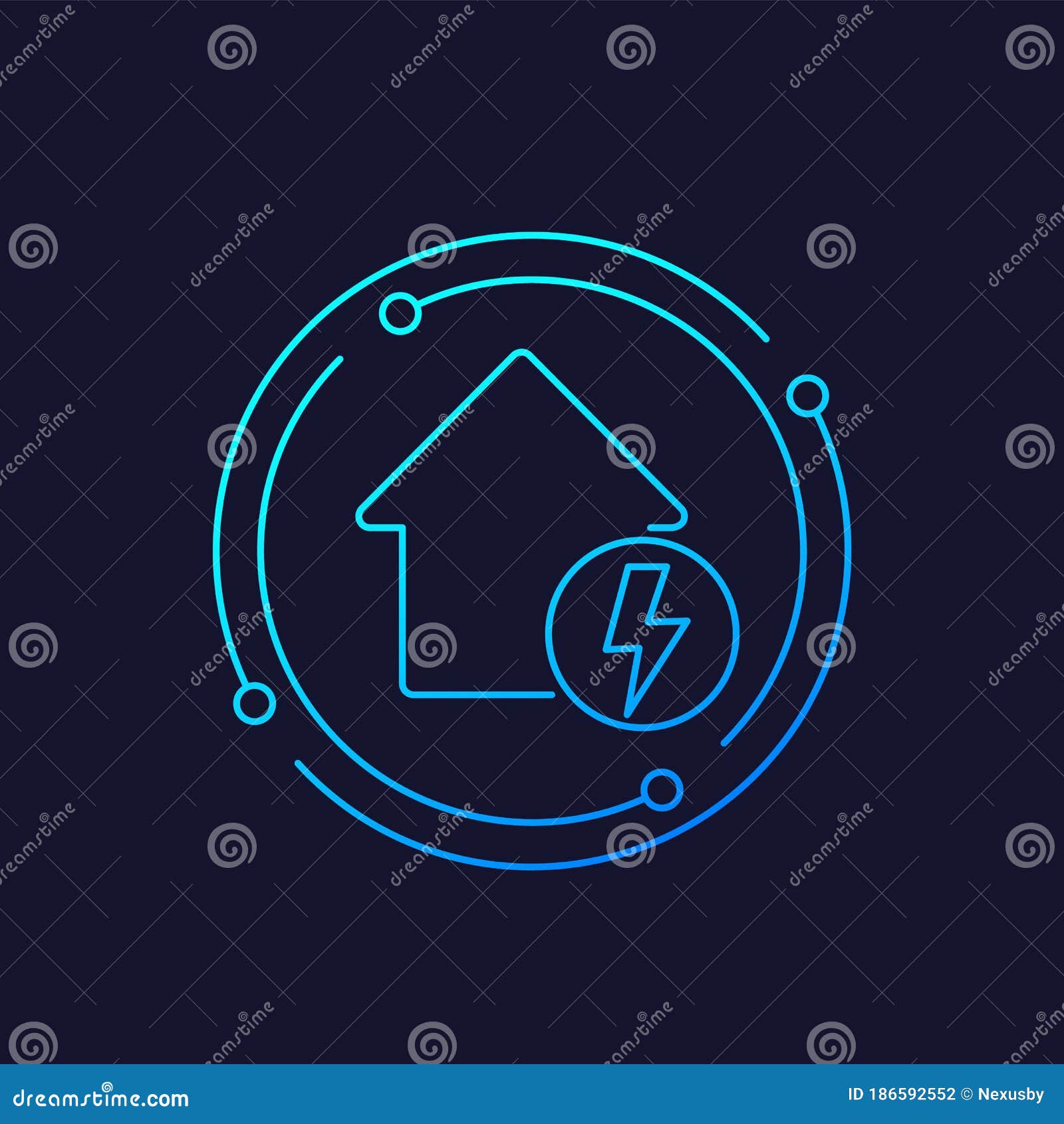 Electricity Icon with House, Line Vector Stock Illustration ...