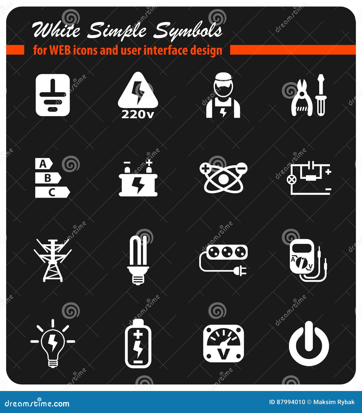 Electricity icon set stock vector. Illustration of symbol - 87994010