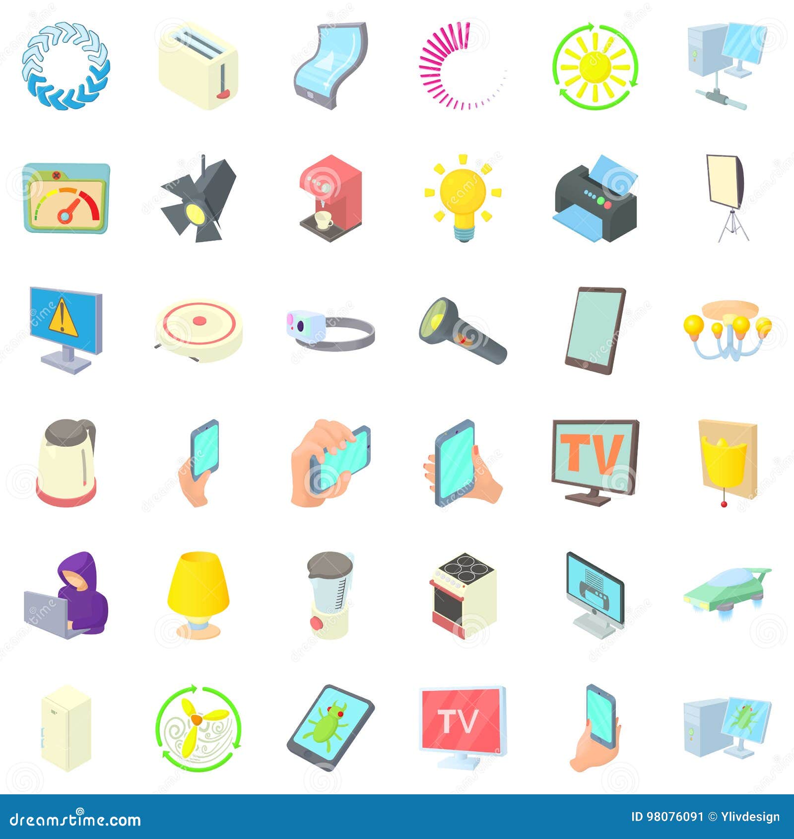 Electricity Icons Set, Cartoon Style Stock Vector - Illustration of ...