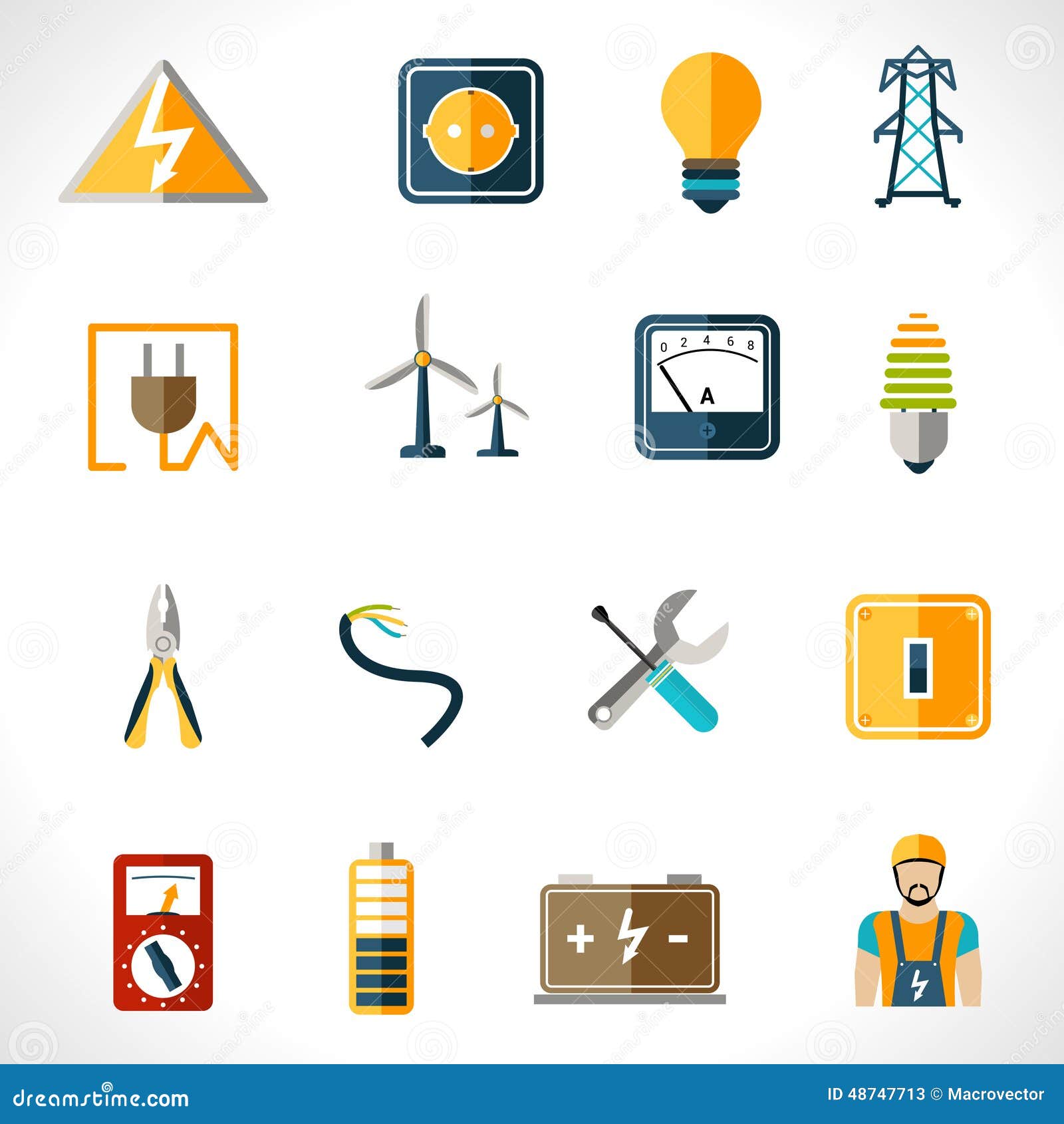 Electricity Icons Set stock vector. Illustration of mobile - 48747713