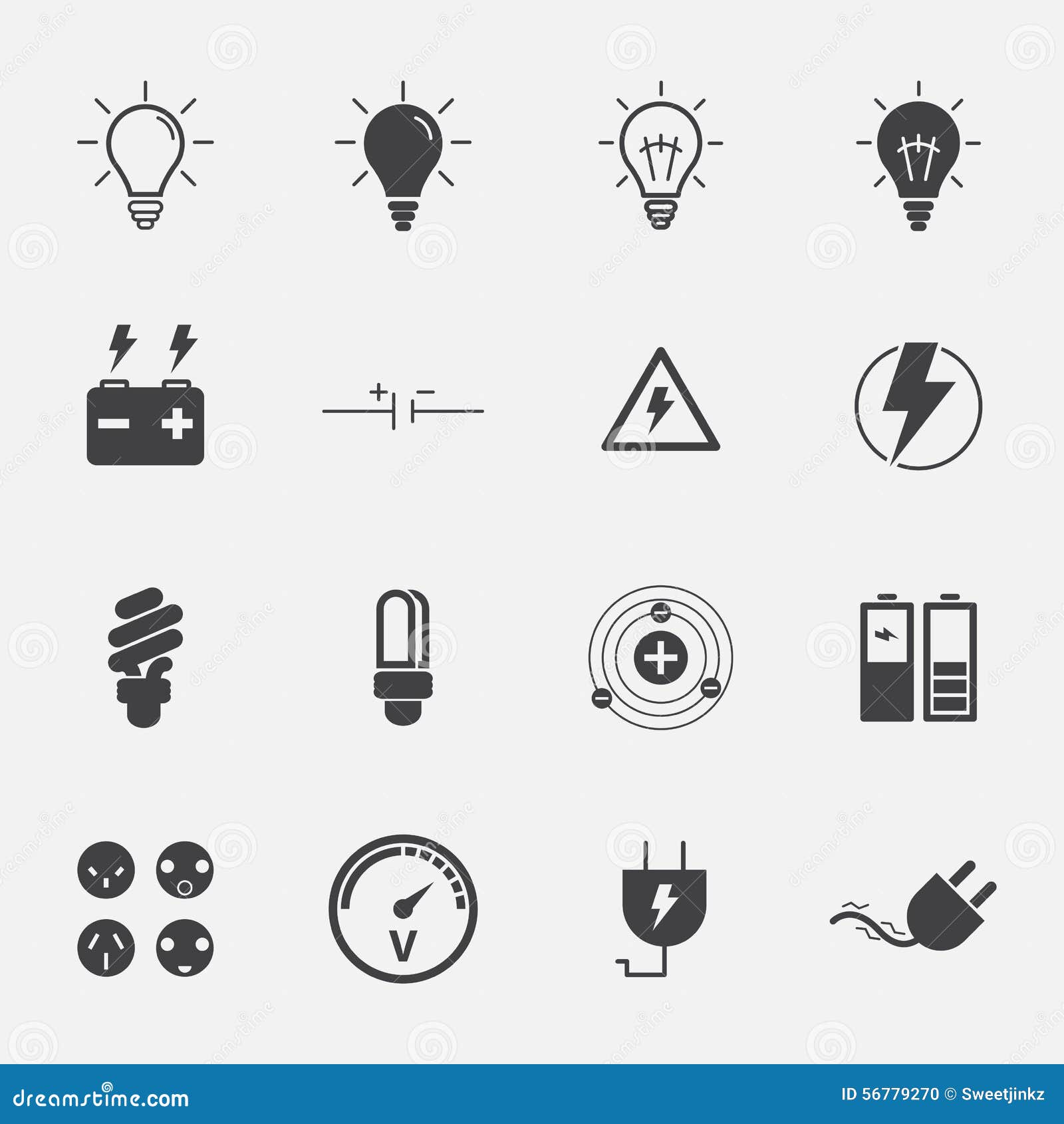 Electricity icons set stock vector. Illustration of electronic - 56779270