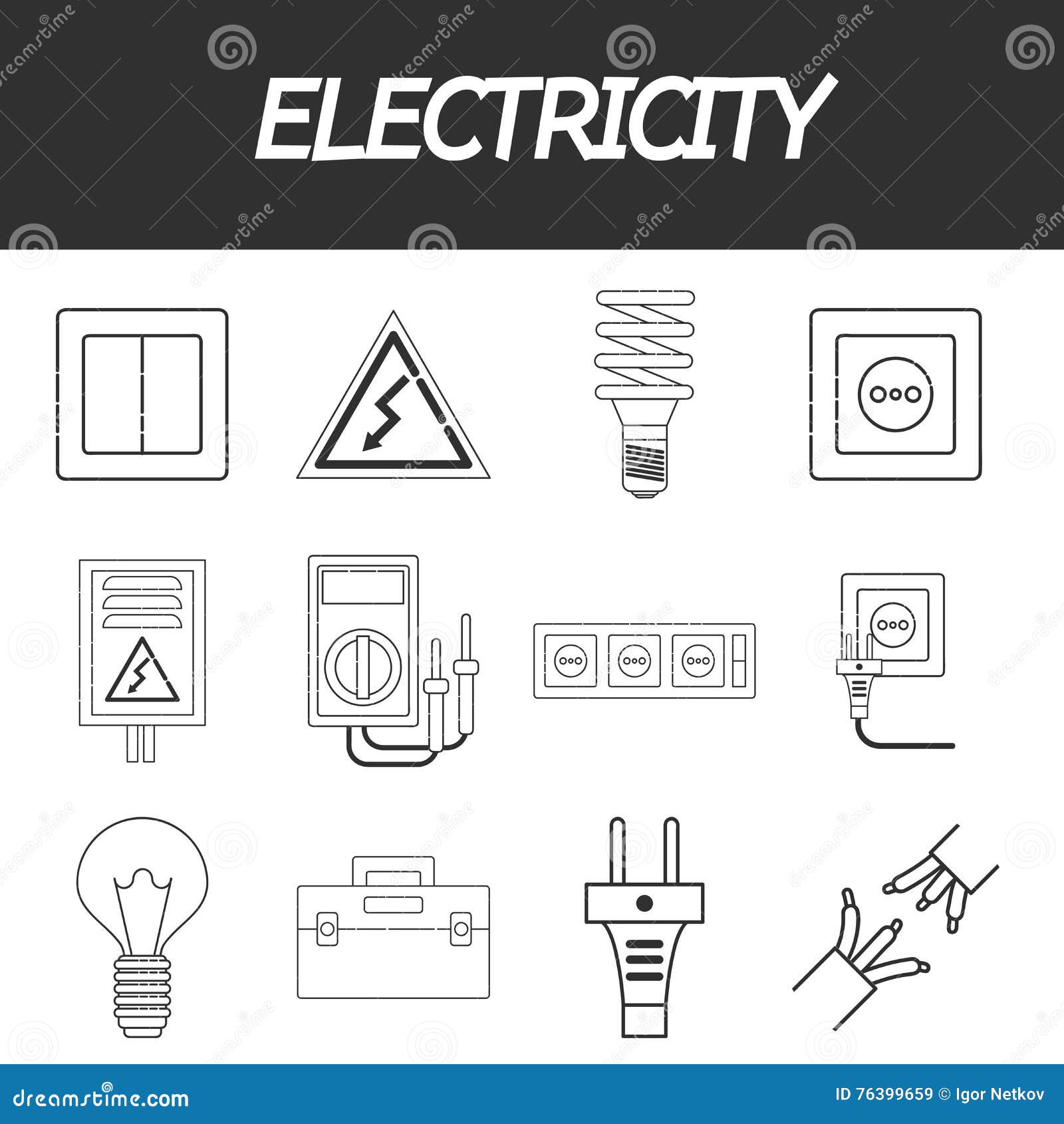 Electricity icons set stock vector. Illustration of connection - 76399659