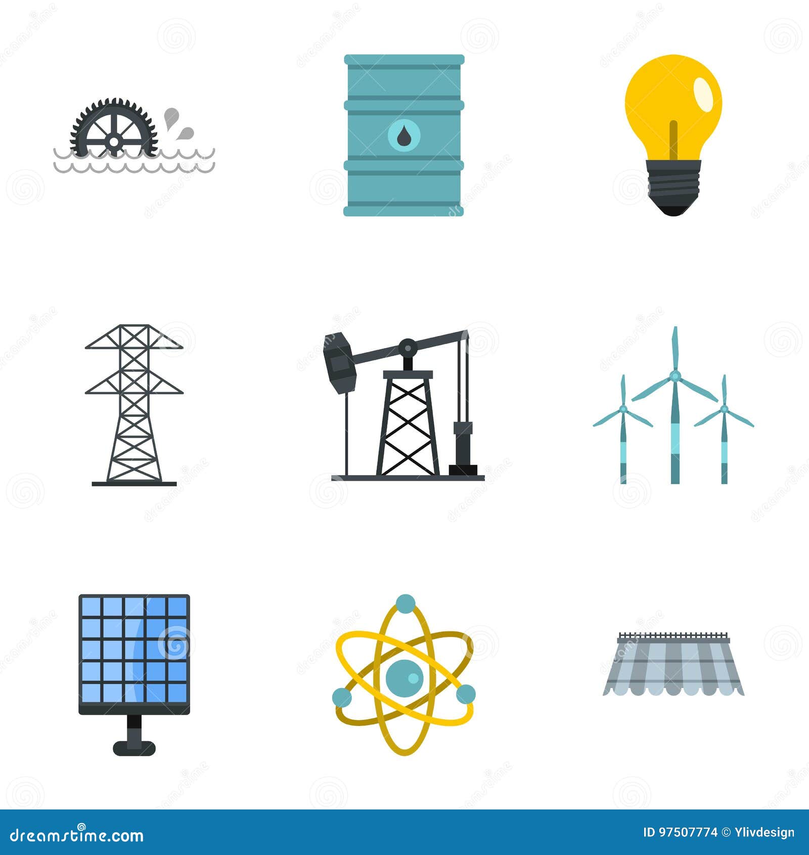 Electricity Industry Icon Set, Flat Style Stock Vector - Illustration ...