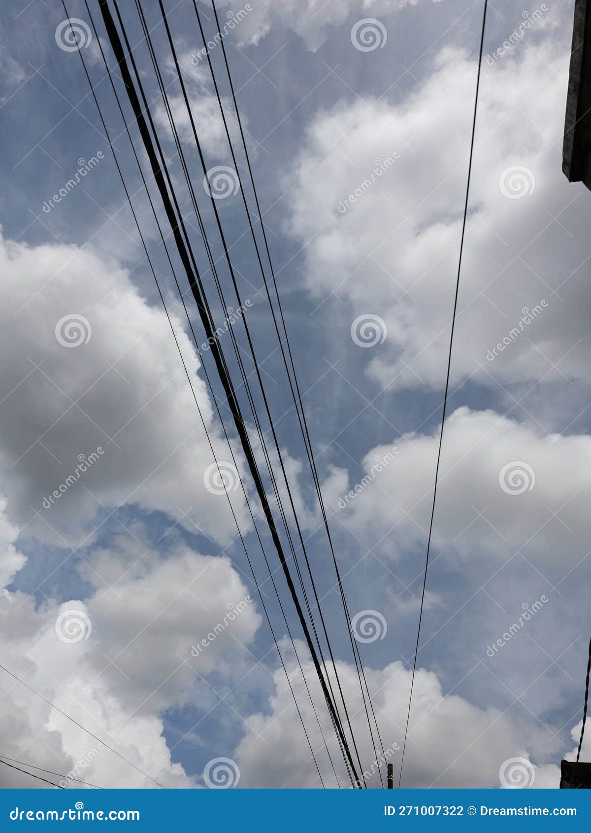 Electricity and Internet Cable Network in Housing with Blue Sky ...