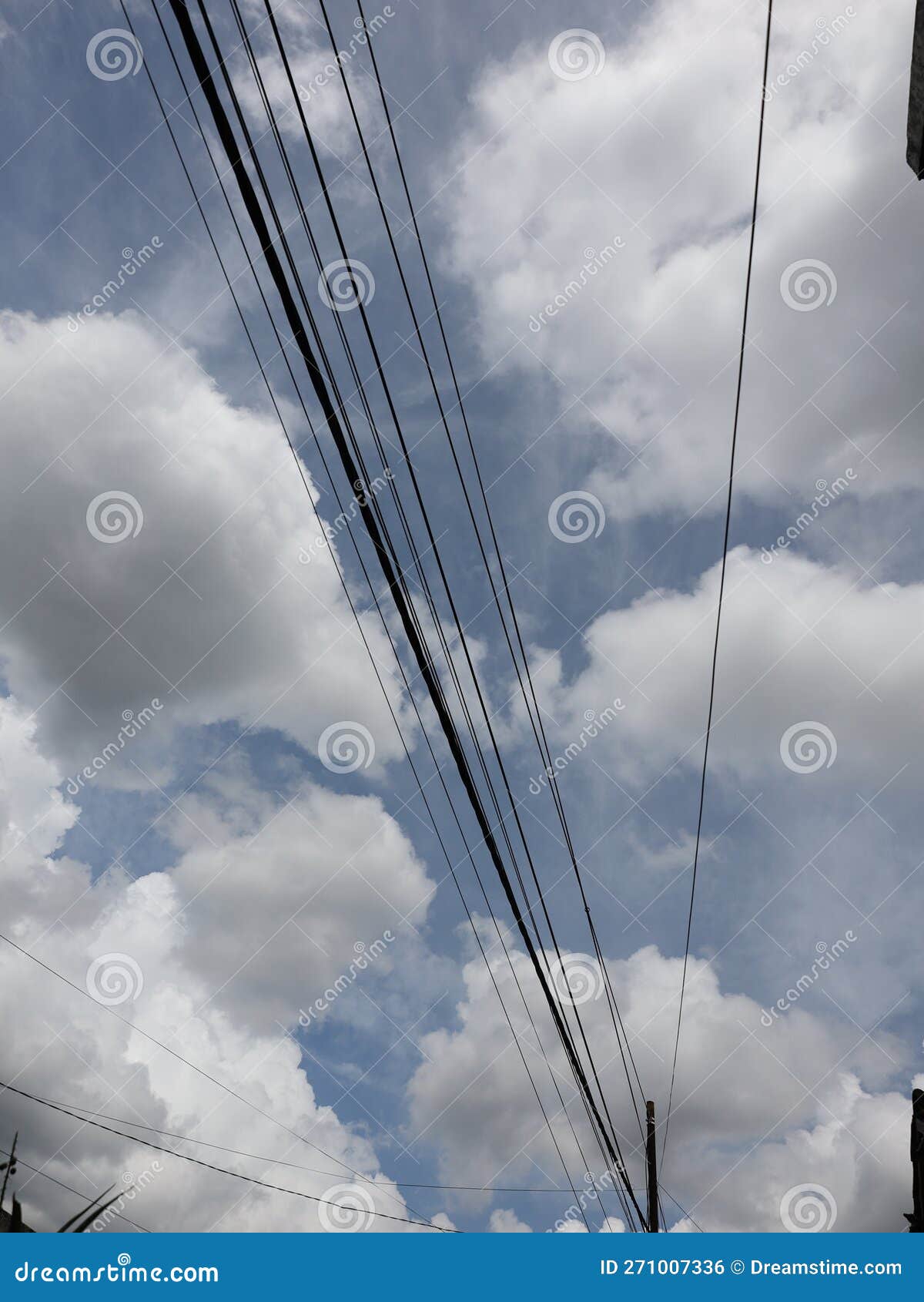 Electricity and Internet Cable Network in Housing with Blue Sky ...