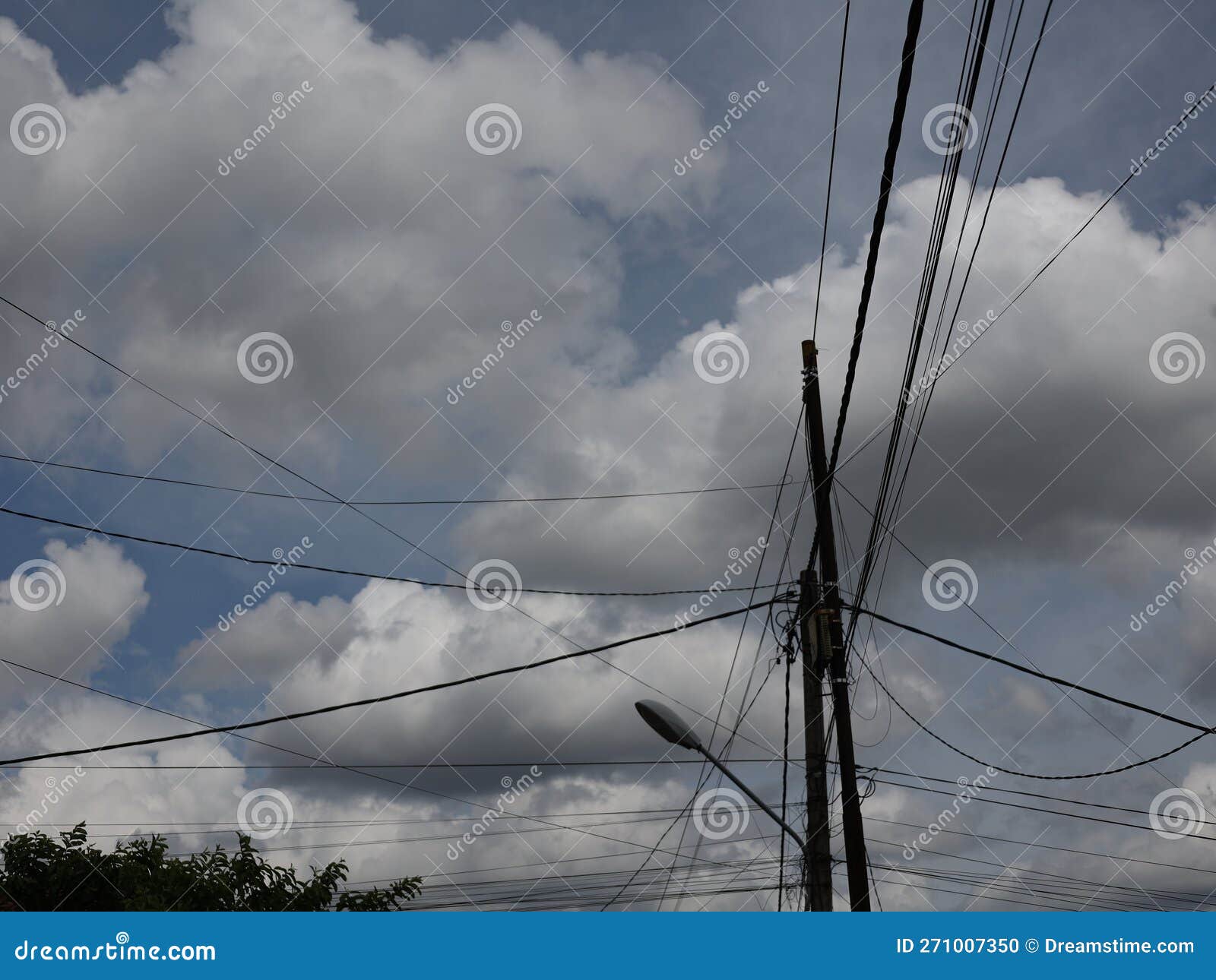 Electricity and Internet Cable Network in Housing with Blue Sky ...
