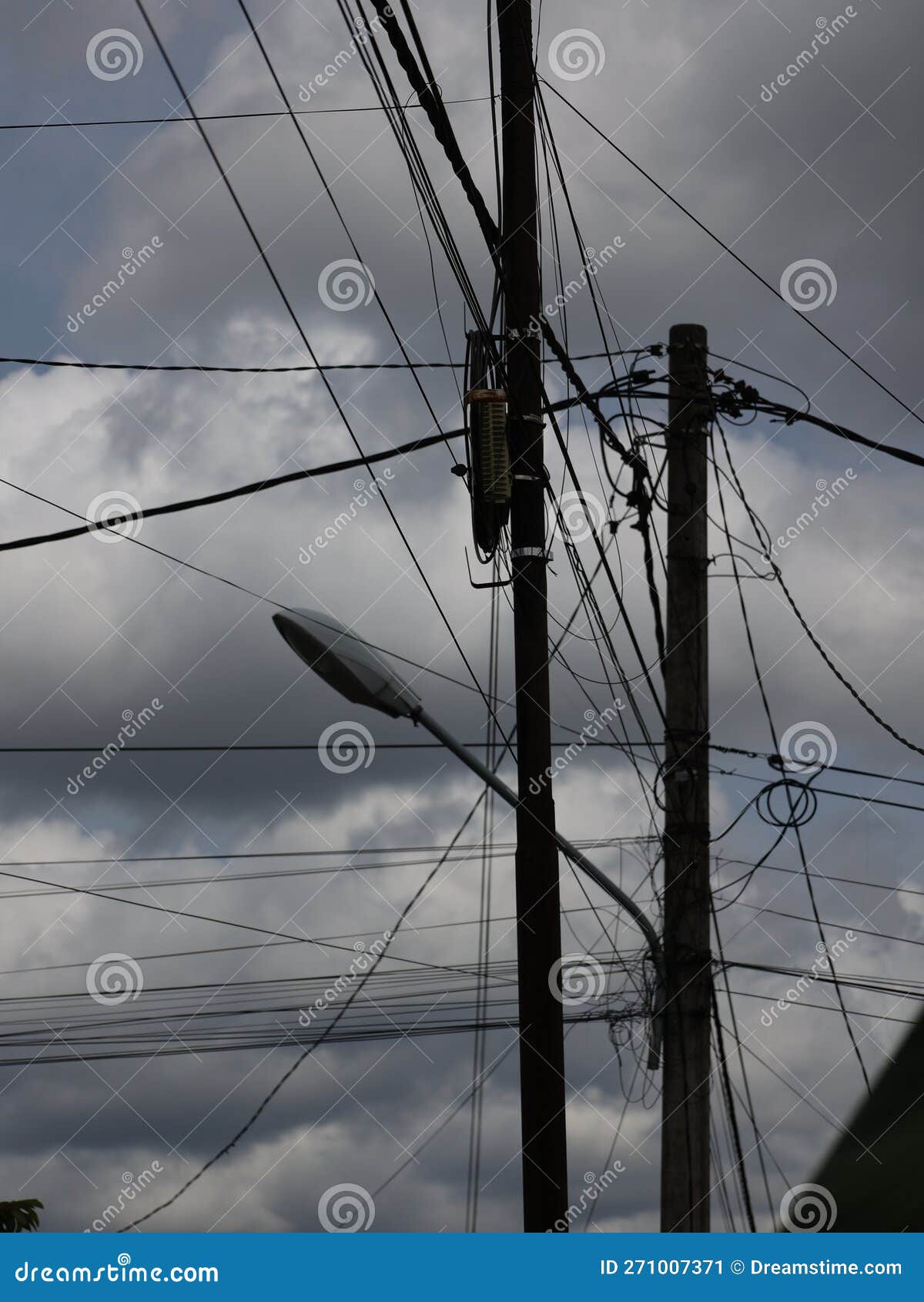Electricity and Internet Cable Network in Housing with Blue Sky ...