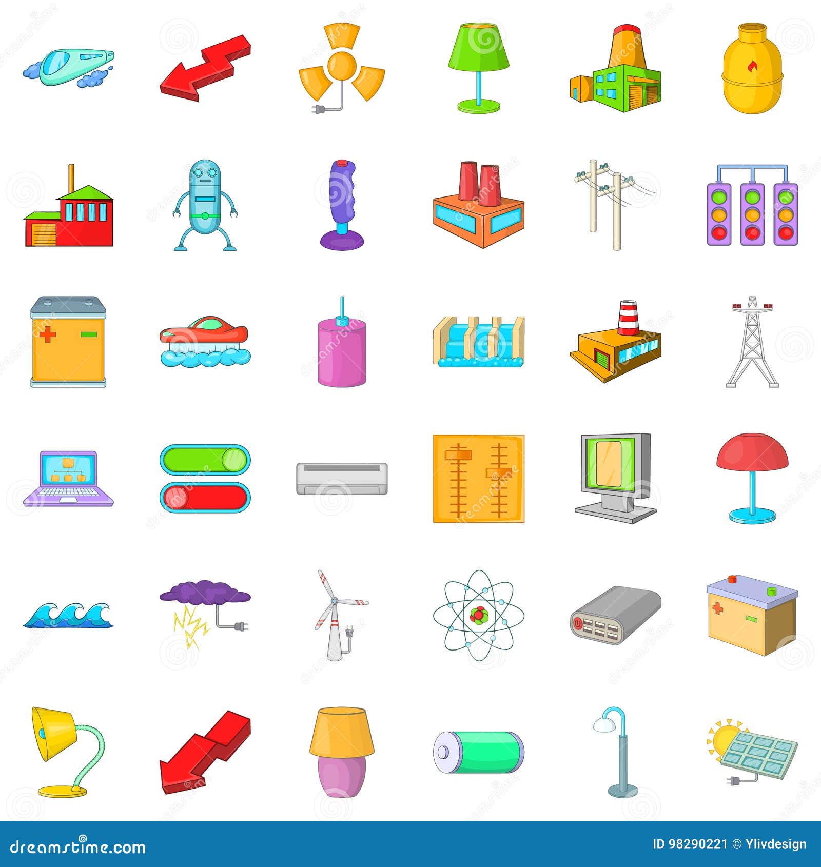 Electricity Lamp Icons Set, Cartoon Style Stock Vector - Illustration ...