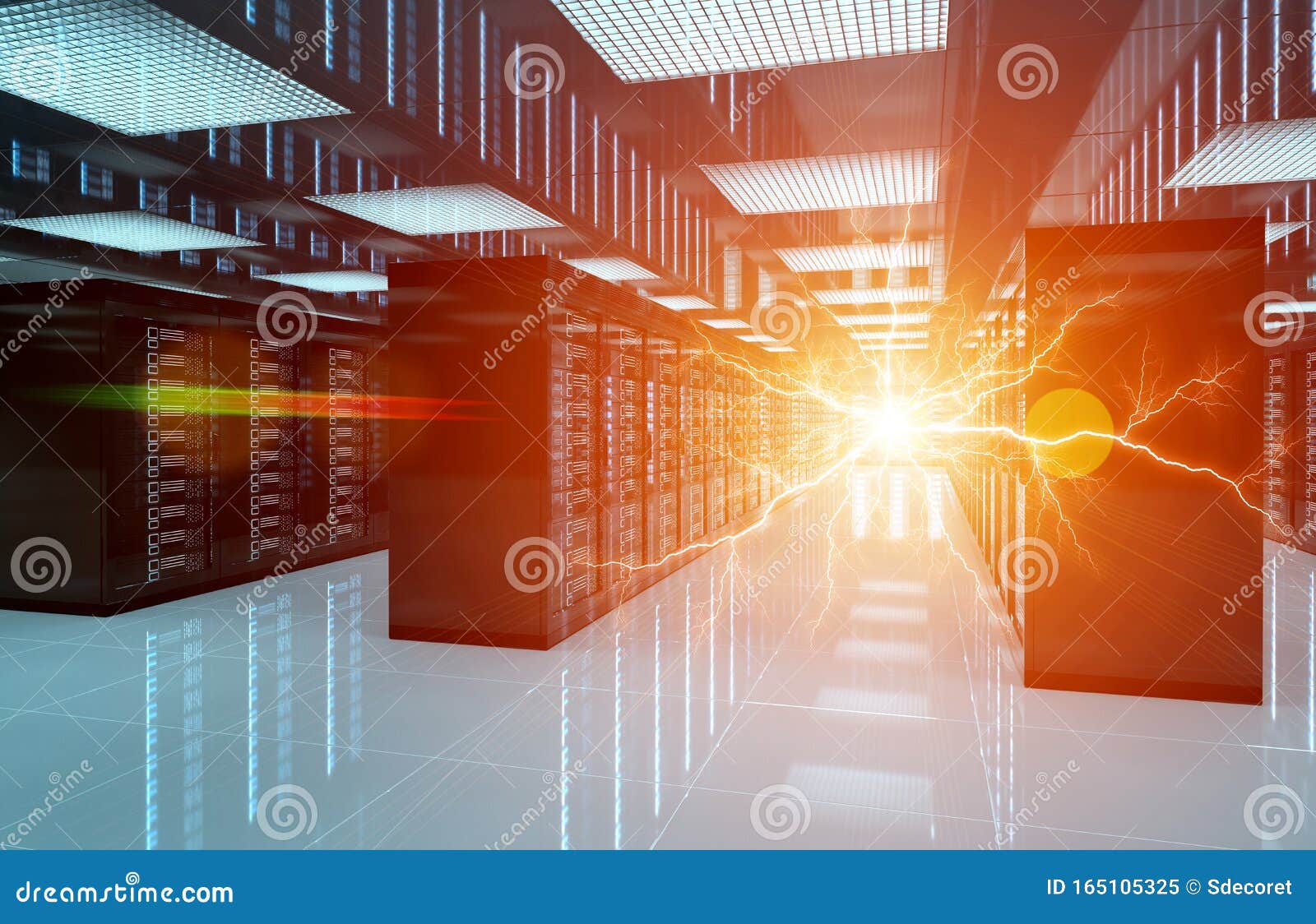 Electricity Lightning in Servers Data Center Room Storage Systems 3D ...