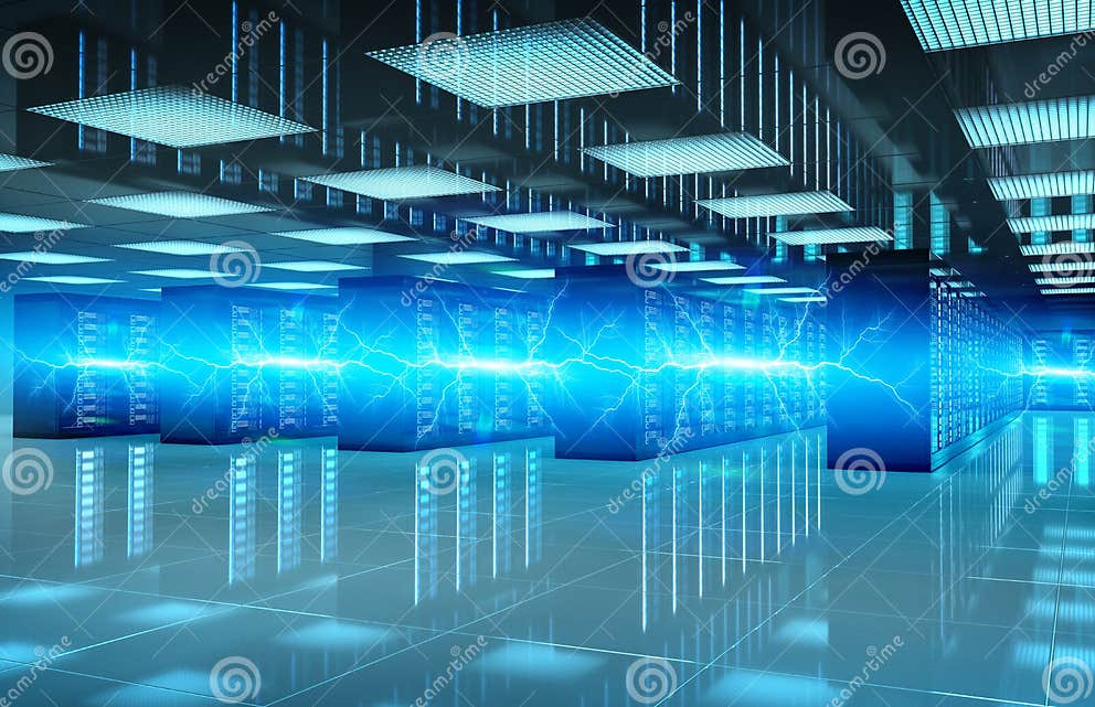 Electricity Lightning in Servers Data Center Room Storage Systems 3D ...