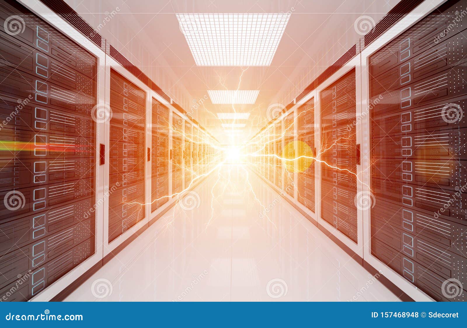 Electricity Lightning in Servers Data Center Room Storage Systems 3D ...