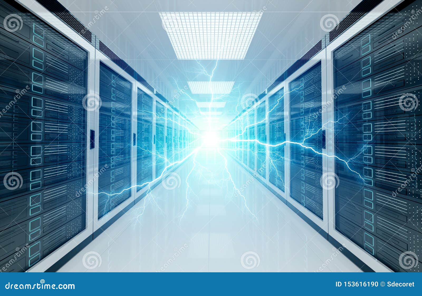 Electricity Lightning in Servers Data Center Room Storage Systems 3D ...