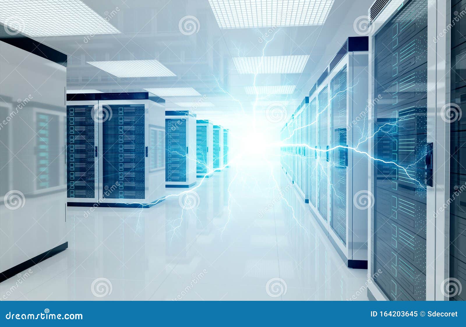 Electricity Lightning in Servers Data Center Room Storage Systems 3D ...