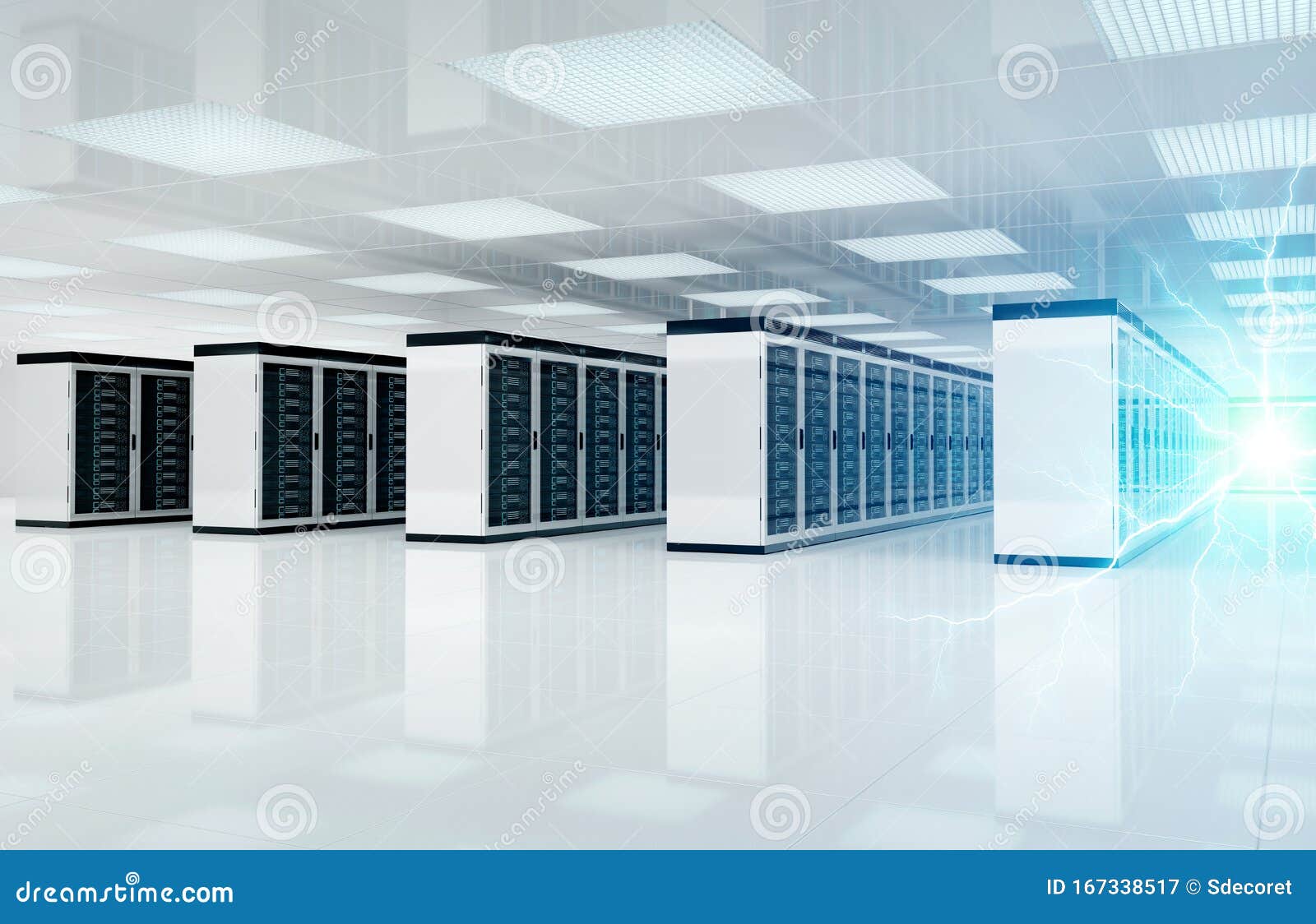 Electricity Lightning in Servers Data Center Room Storage Systems 3D ...