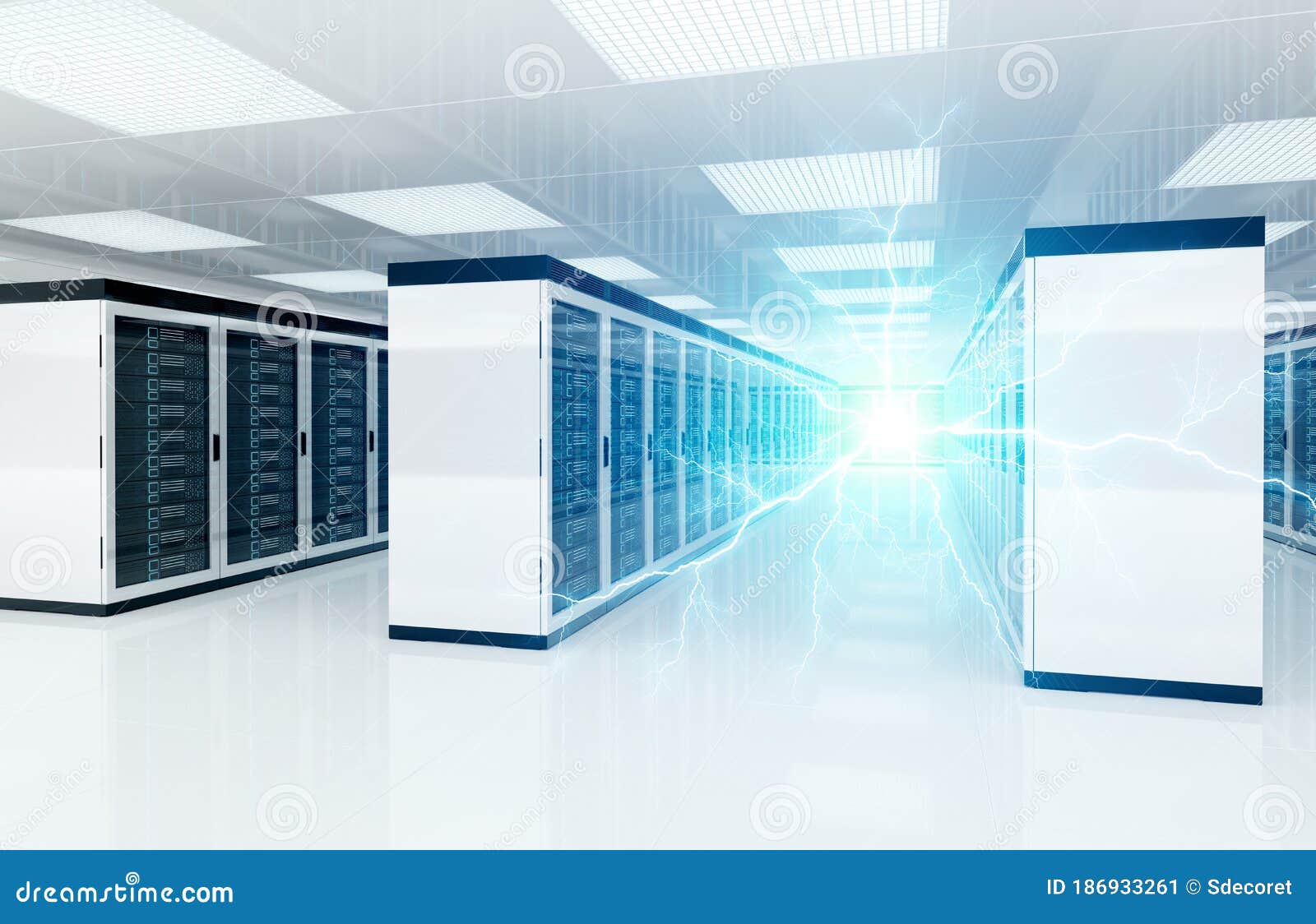 Electricity Lightning in Servers Data Center Room Storage Systems 3D ...